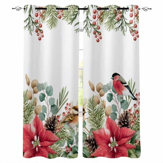 Christmas Poinsettia Blackout Curtains for Bedroom/Living Room, Thermal ...