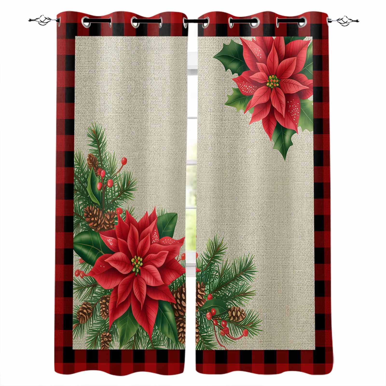 Christmas Poinsettia Blackout Curtains for Bedroom, Thermal Insulated ...