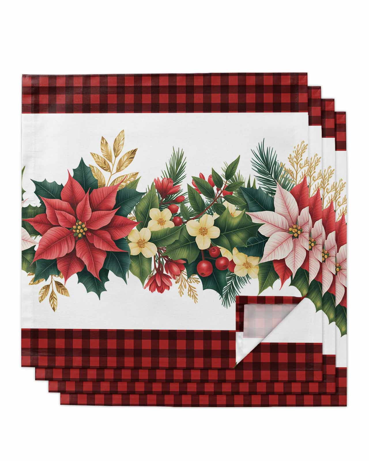 Christmas Poinsettia Cloth Napkins Set of 4 Reusable Dinner Napkins ...