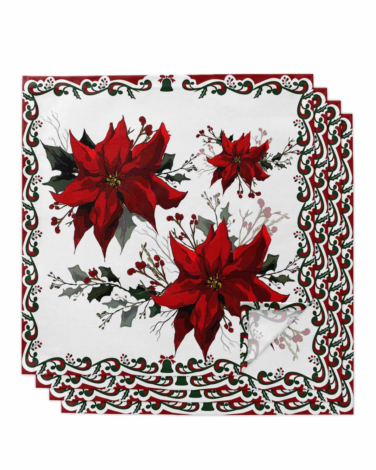 Christmas Poinsettia Cloth Napkins Set of 4 Reusable Dinner Napkins ...