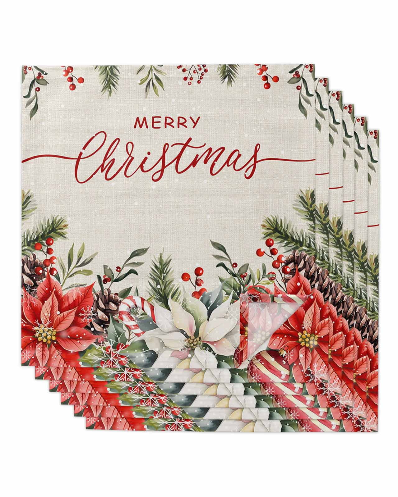 Christmas Poinsettia Cloth Napkins Set of 6 Reusable Dinner Napkins ...