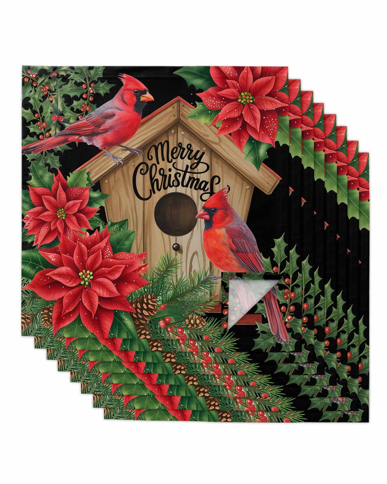 Christmas Poinsettia Cloth Napkins Set of 8 Reusable Dinner Napkins ...