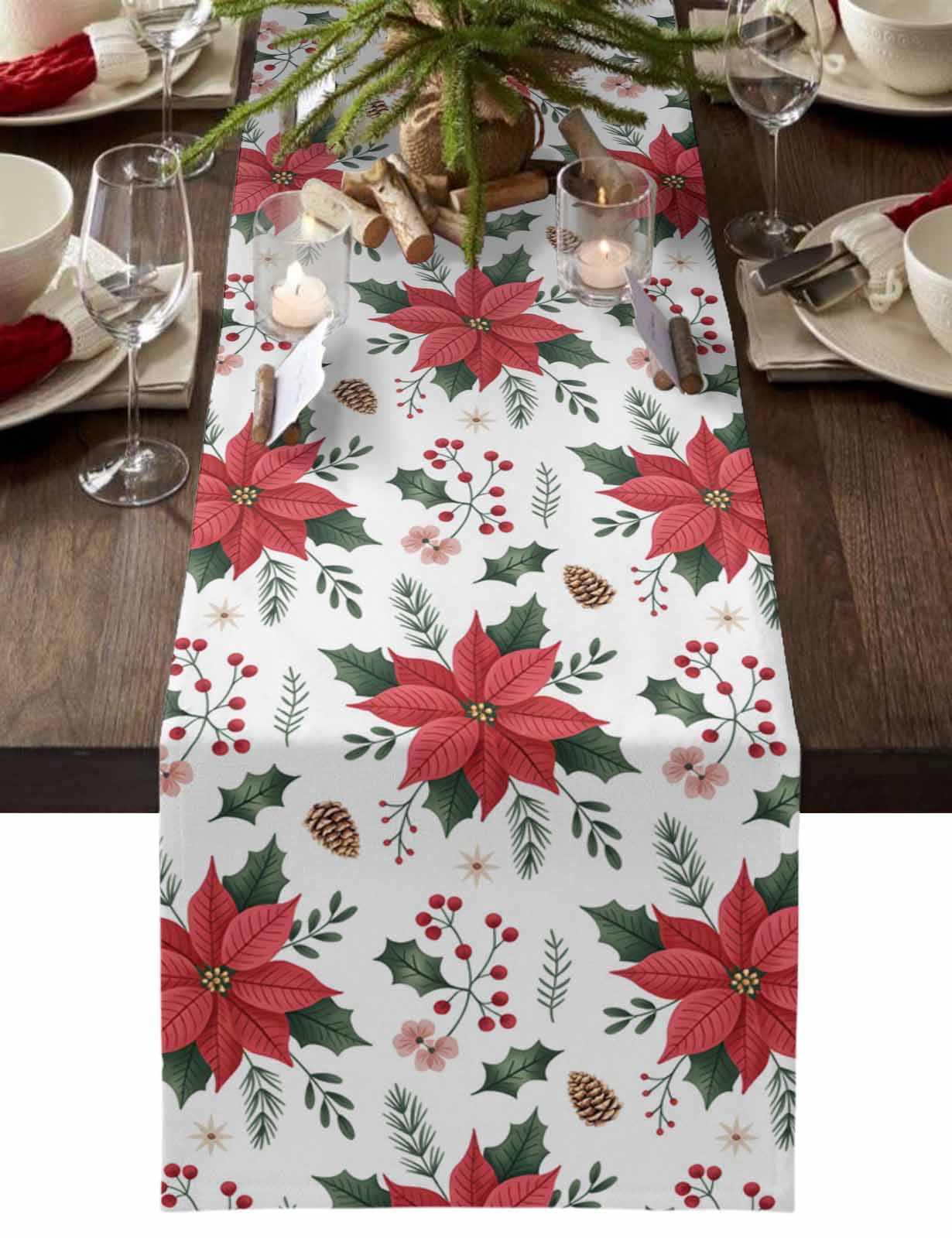 Christmas Poinsettia Dresser Scarf Farmhouse, Dining Table Decorations ...