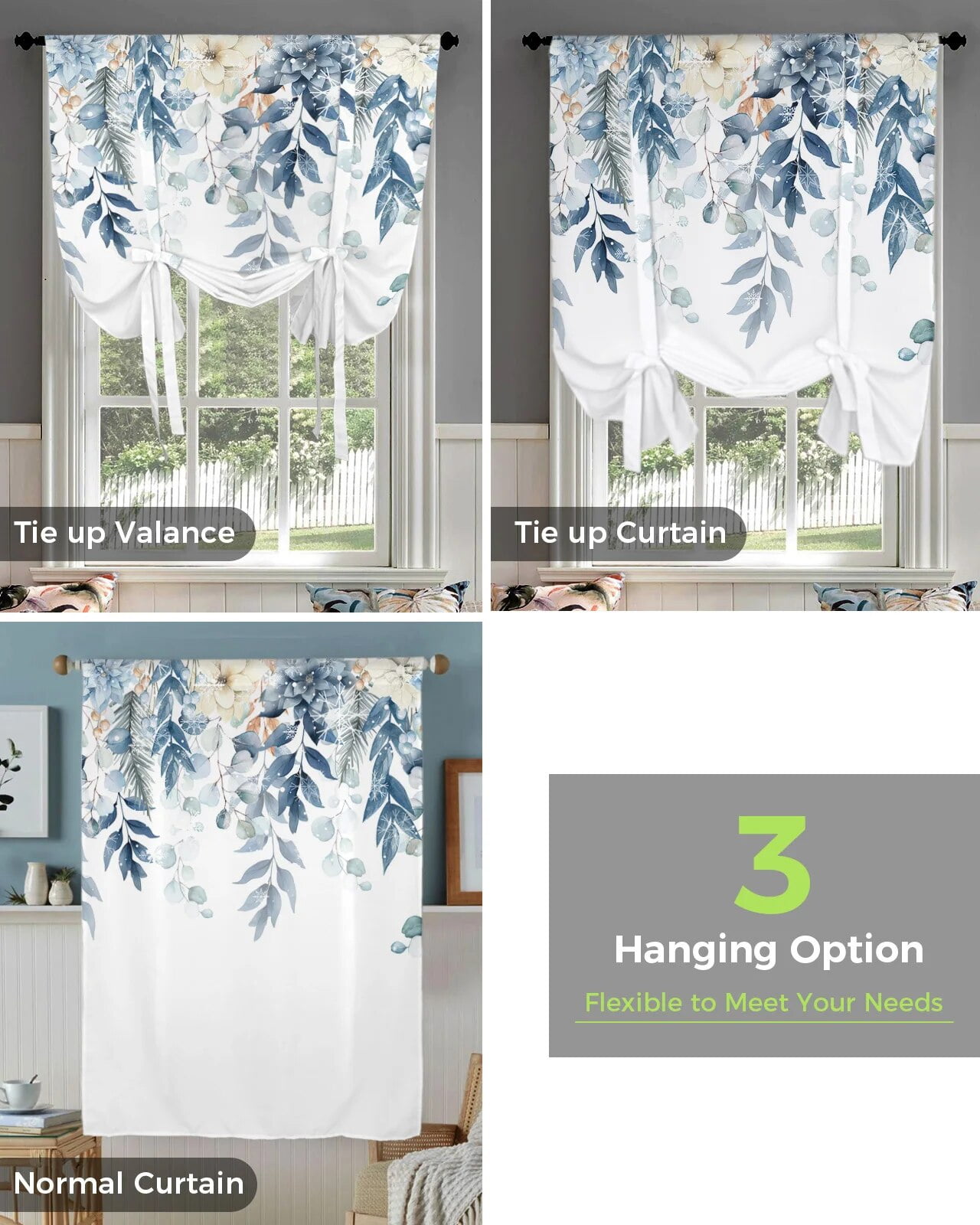 Christmas Poinsettia Fir Tree Berries Curtains for Living Room Bedroom ...