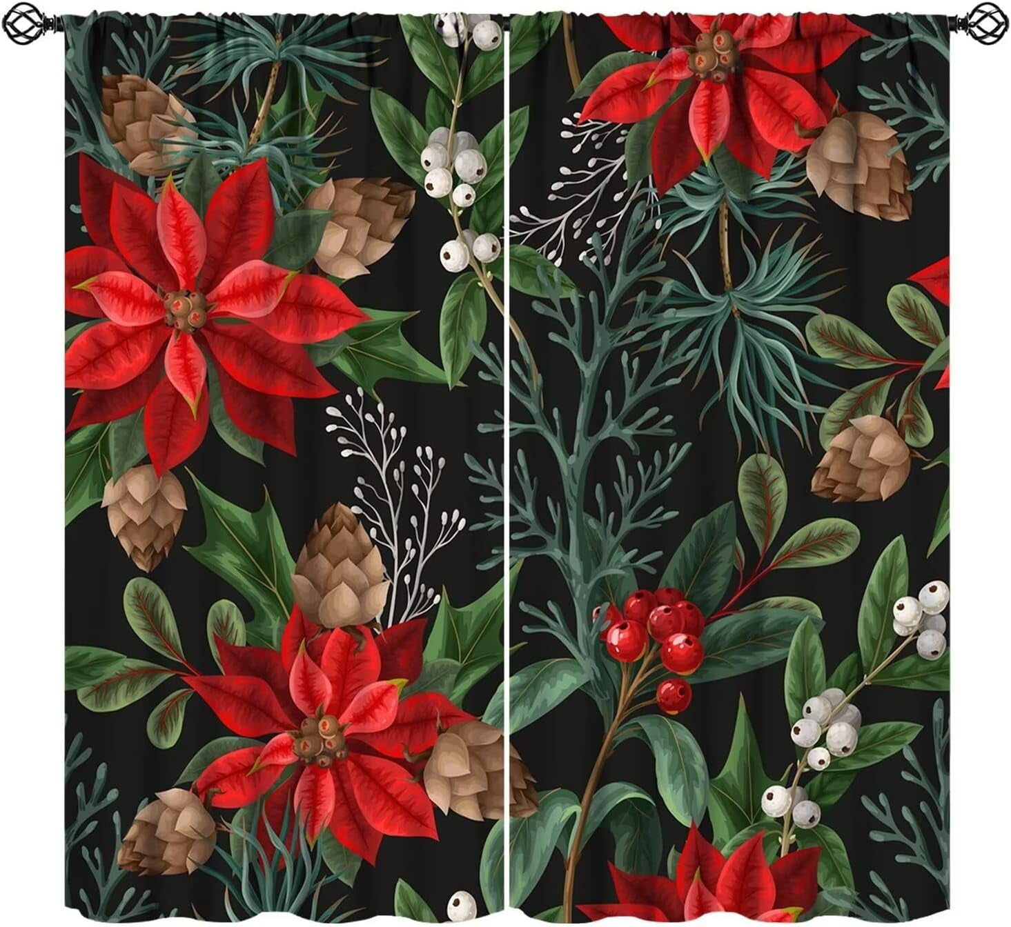 Christmas Poinsettia Flower Blackout Curtains Vintage Rustic Plant ...