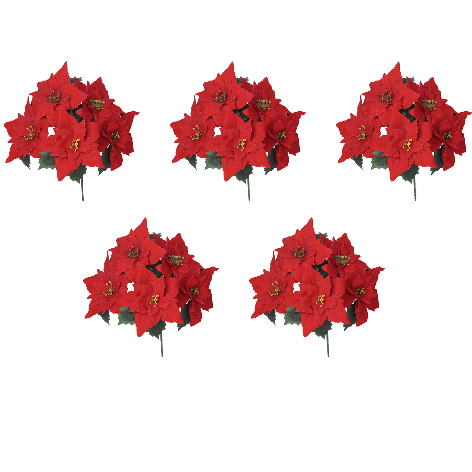 Christmas Poinsettia Flower, Flannel 5-Fork Bouquet Artificial Red ...