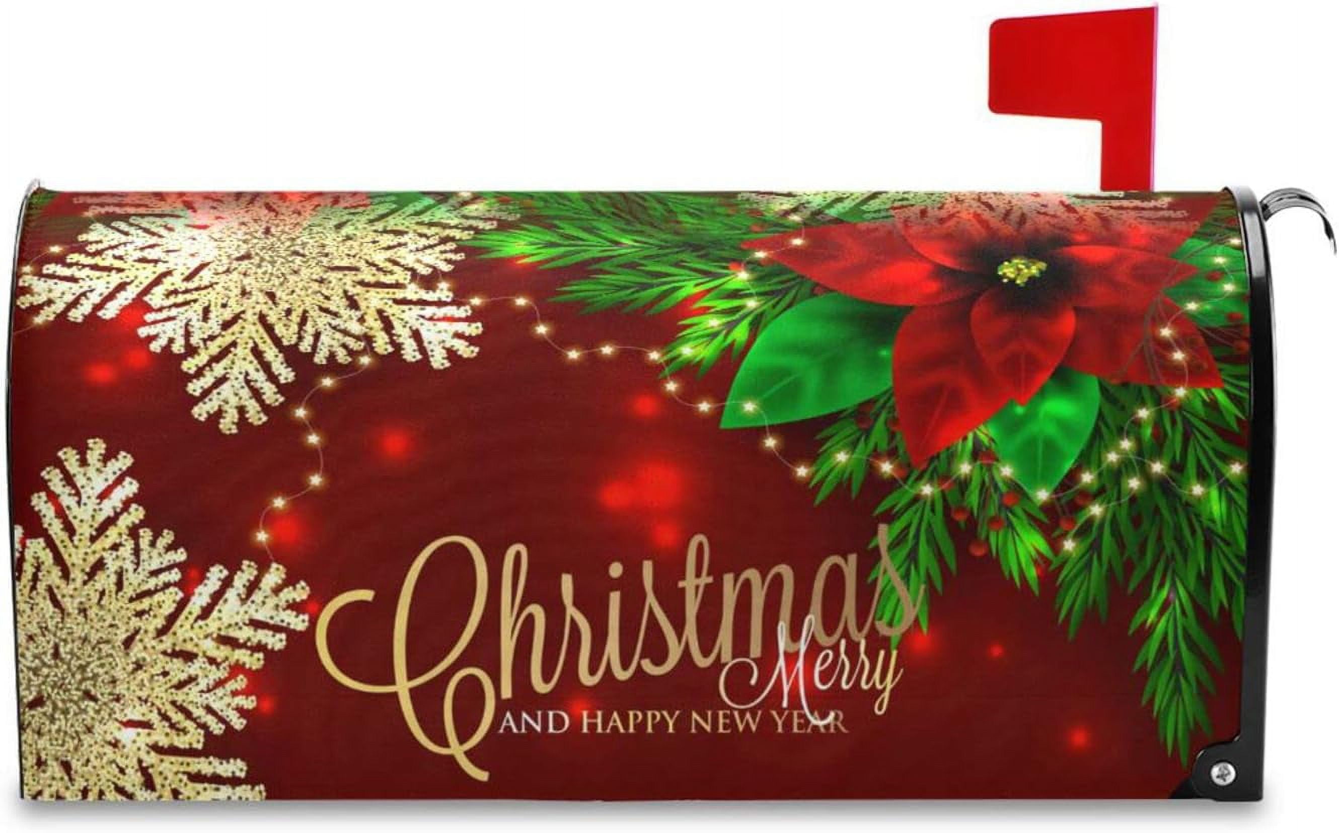 Christmas Poinsettia Flower Mailbox Cover Magnetic Mailboxes Wraps ...