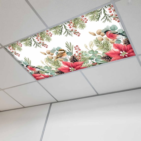 Christmas Poinsettia Fluorescent Light Covers, Xmas Cardinal Pine Cone ...