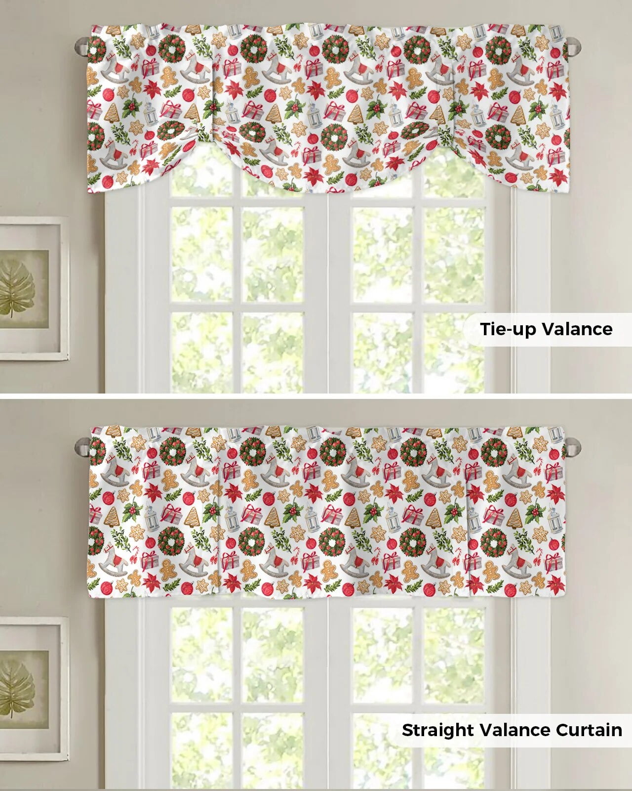 Christmas Poinsettia Gingerbread Man Window Curtain for Living Room ...