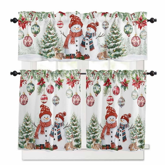 Christmas Poinsettia Kitchen Curtains Valances and Tiers Set of 3 ...