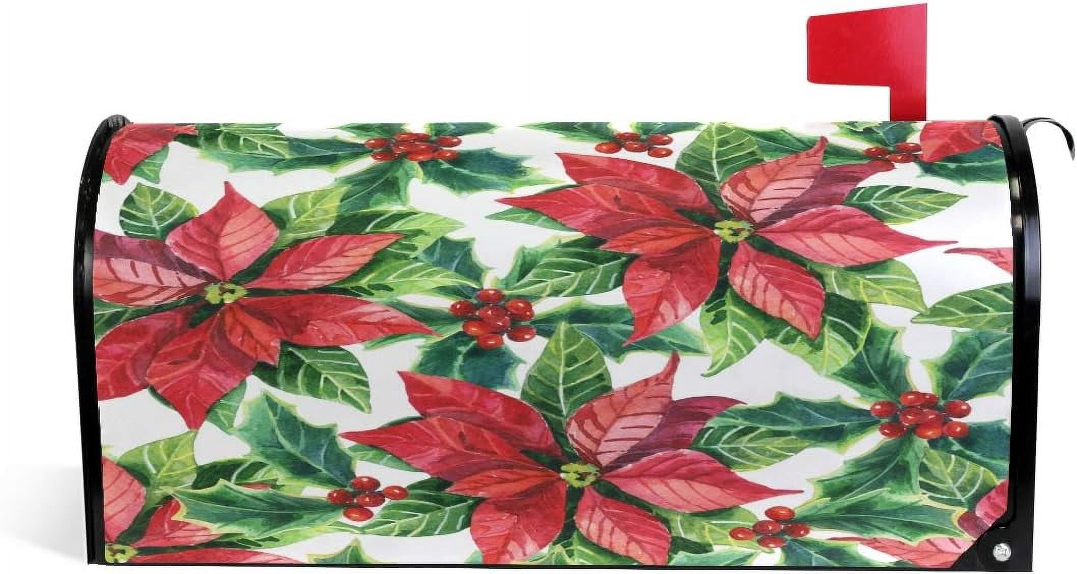 Christmas Poinsettia Magnetic Magnetic Mailbox Cover Standard Size for ...