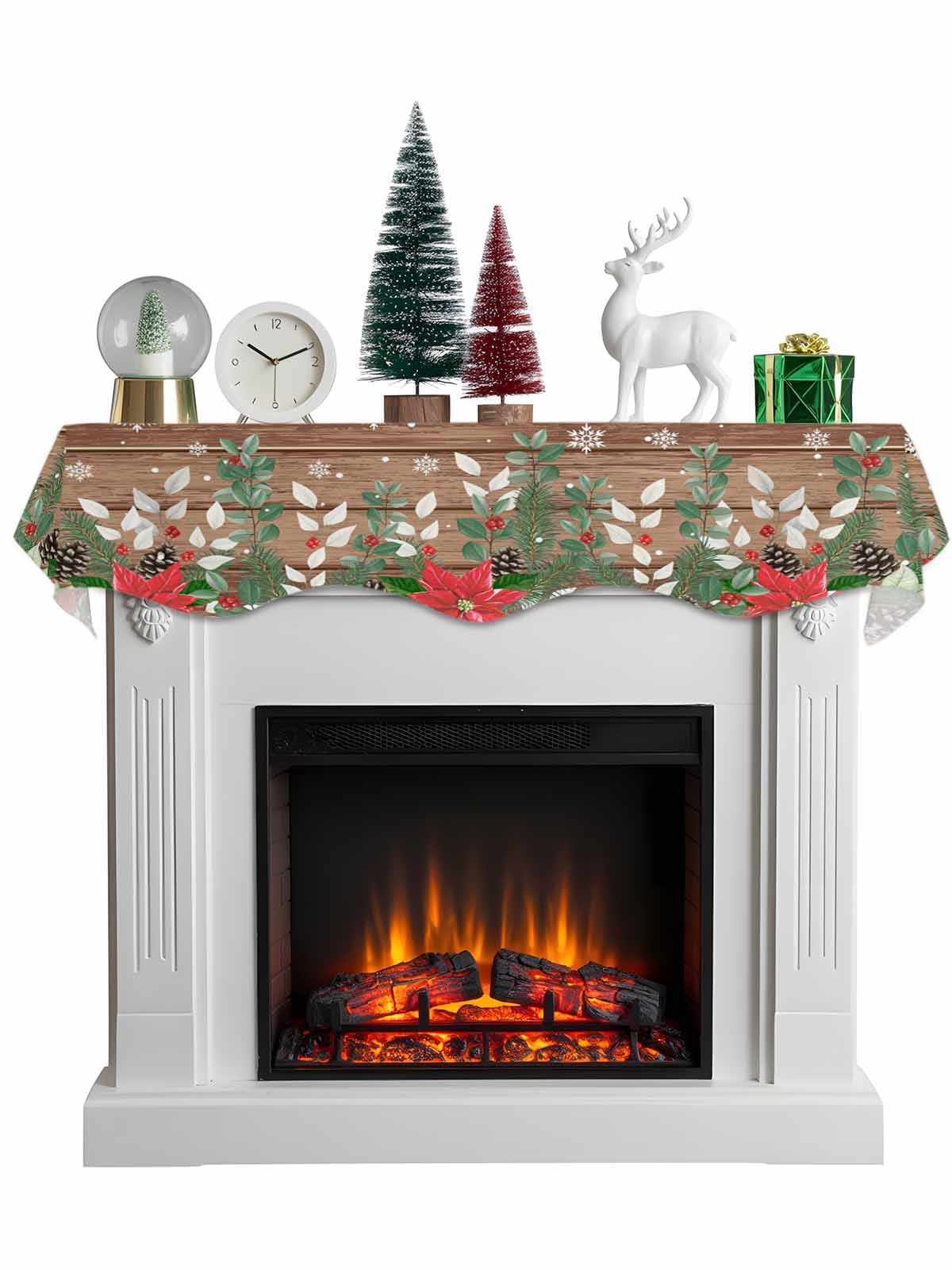 Christmas Poinsettia Mantel Scarf Fireplace Decorations for Living Room ...