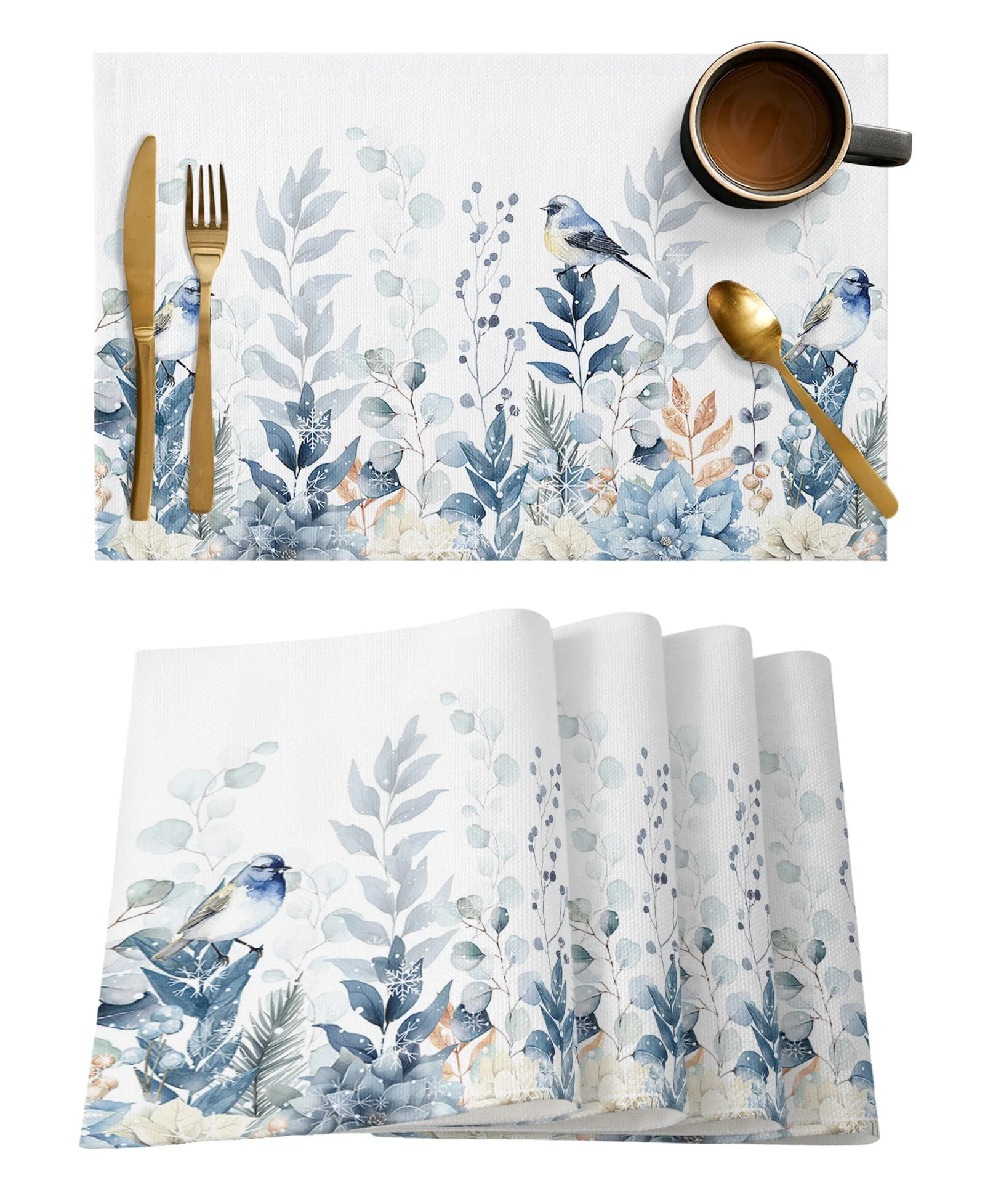 Christmas Poinsettia Pine Needles Table Mat Holiday Kitchen Dining ...