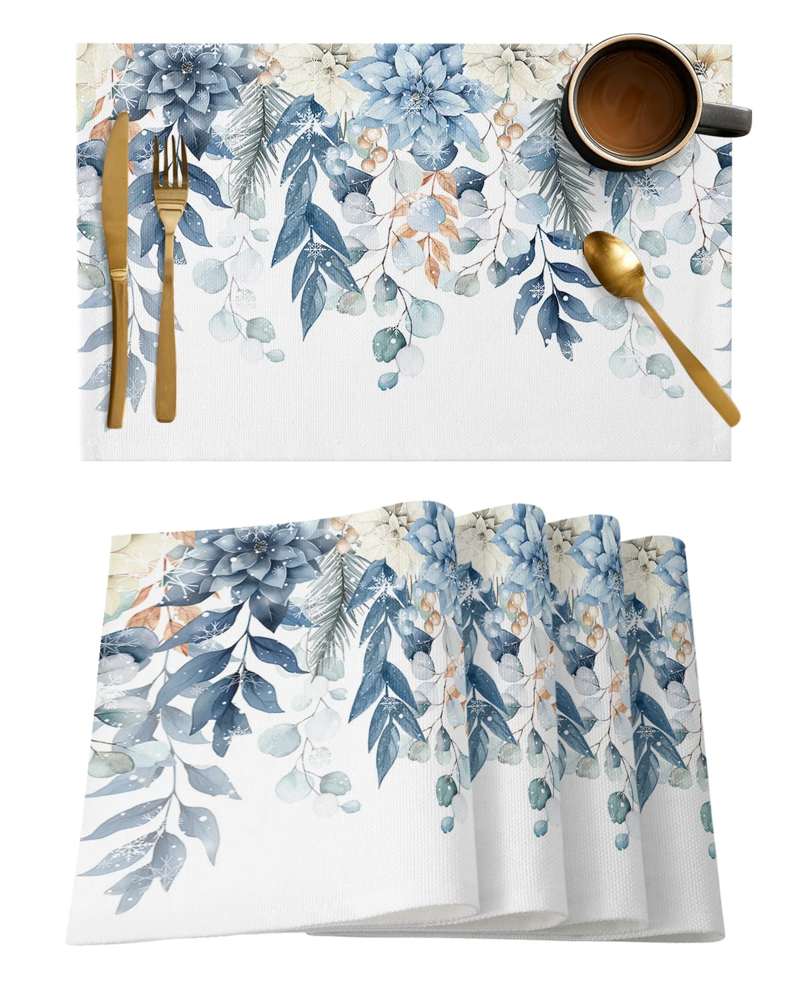 Christmas Poinsettia Pine Needles Table Mat Holiday Kitchen Dining ...