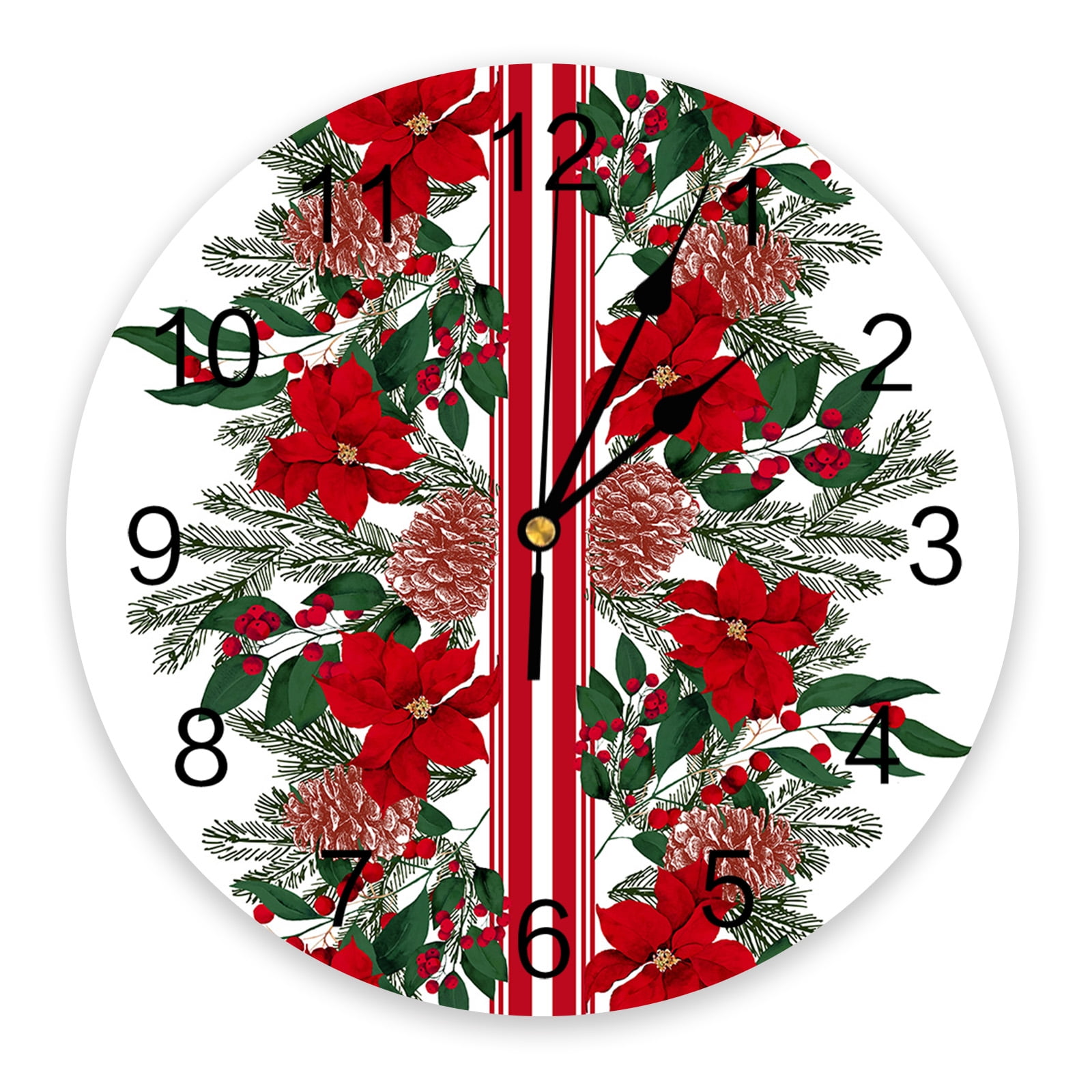 Christmas Poinsettia Pine Needles Wall Clock Large Modern Kitchen ...