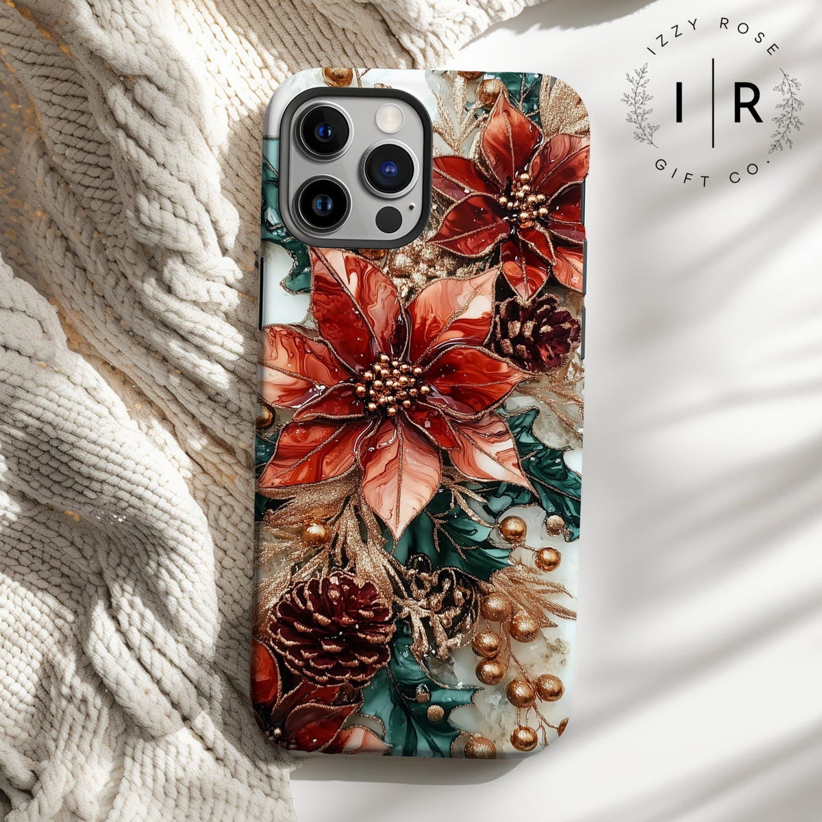 Christmas Poinsettia Pinecone Holiday Phone Case 17 16 15 14 13 12 11 ...