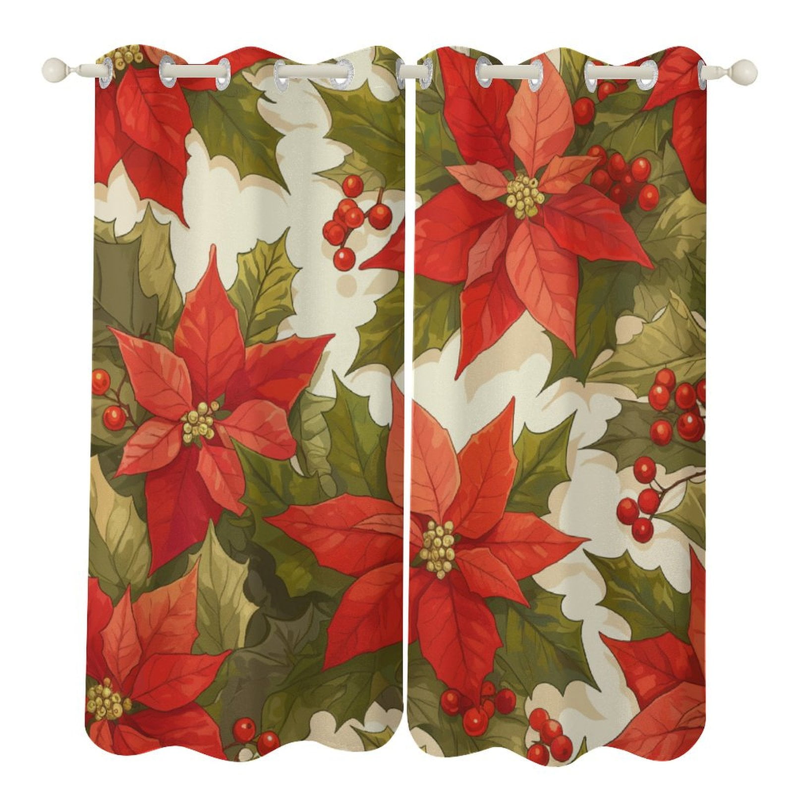 Christmas Poinsettia Red Flower Curtains 2 Panels Set Blackout for ...