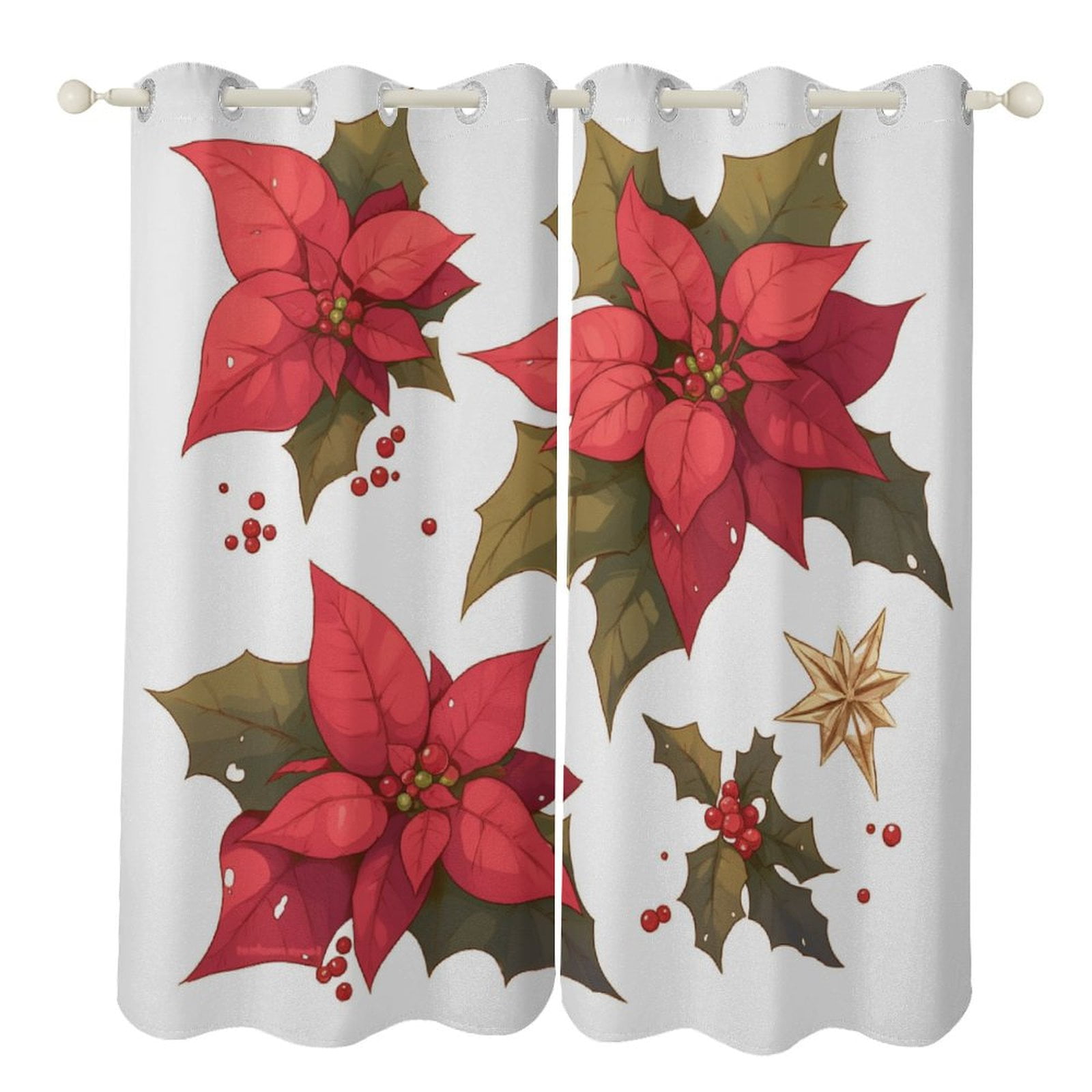 Christmas Poinsettia Red Flower Curtains 2 Panels Set Blackout for ...