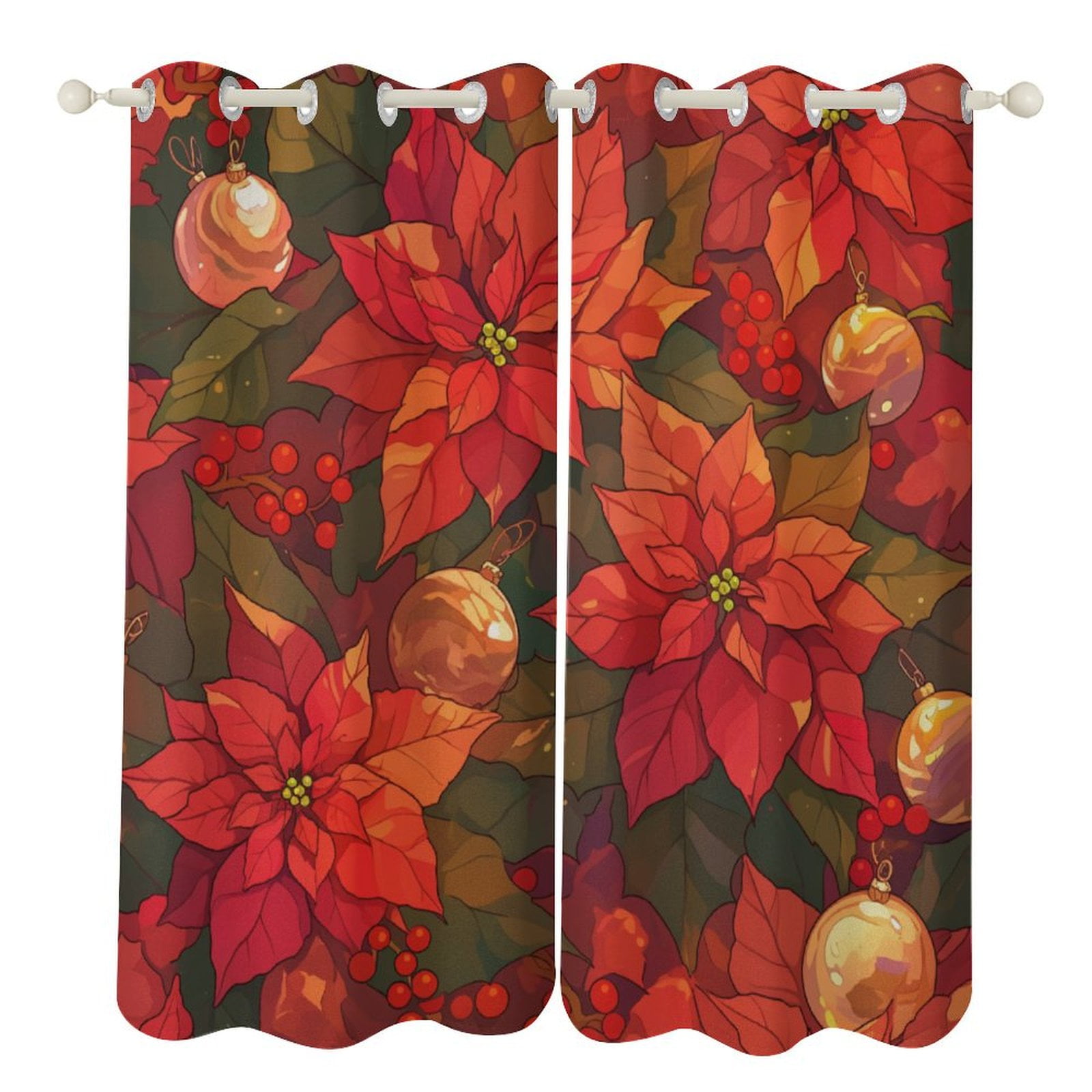 Christmas Poinsettia Red Flower Curtains 2 Panels Set Blackout for ...