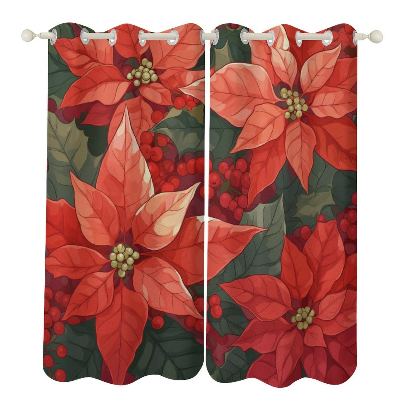 Christmas Poinsettia Red Flower Curtains 2 Panels Set Blackout for ...