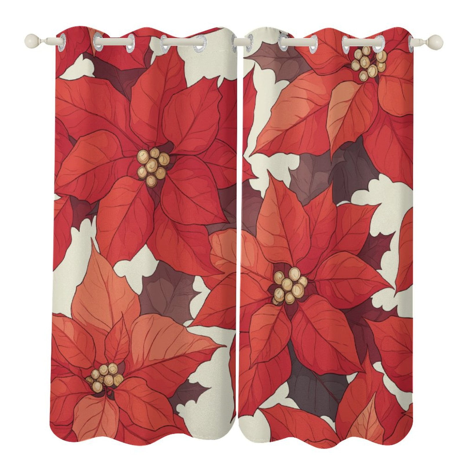 Christmas Poinsettia Red Flower Curtains 2 Panels Set Blackout for ...