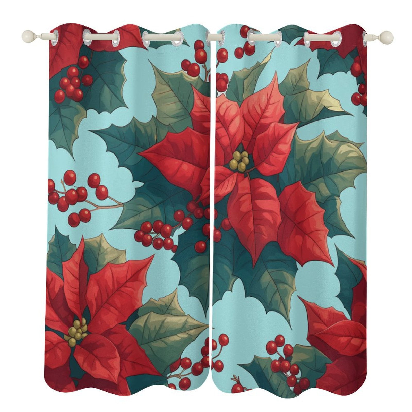 Christmas Poinsettia Red Flower Curtains 2 Panels Set Blackout for ...