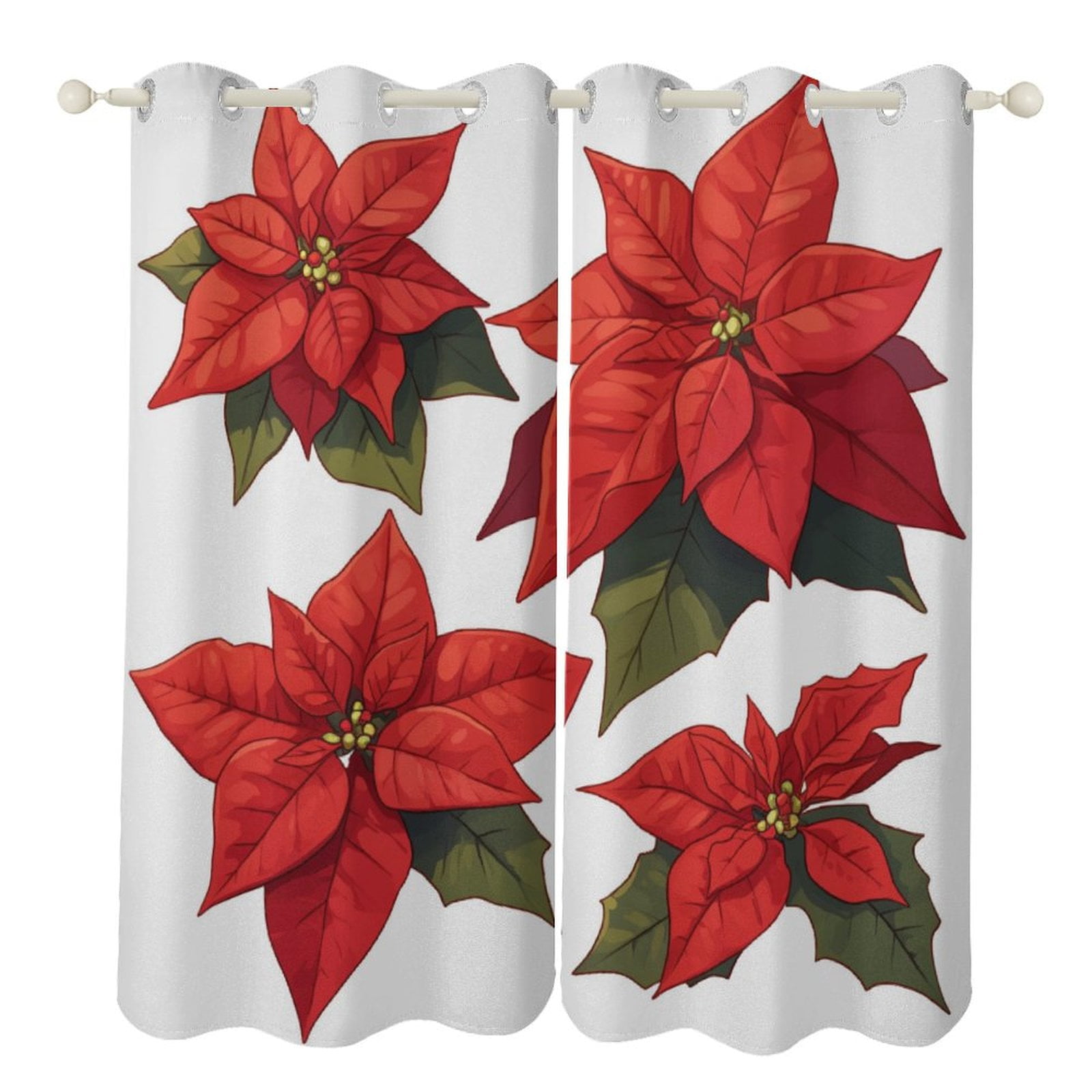 Christmas Poinsettia Red Flower Curtains 2 Panels Set Blackout for ...