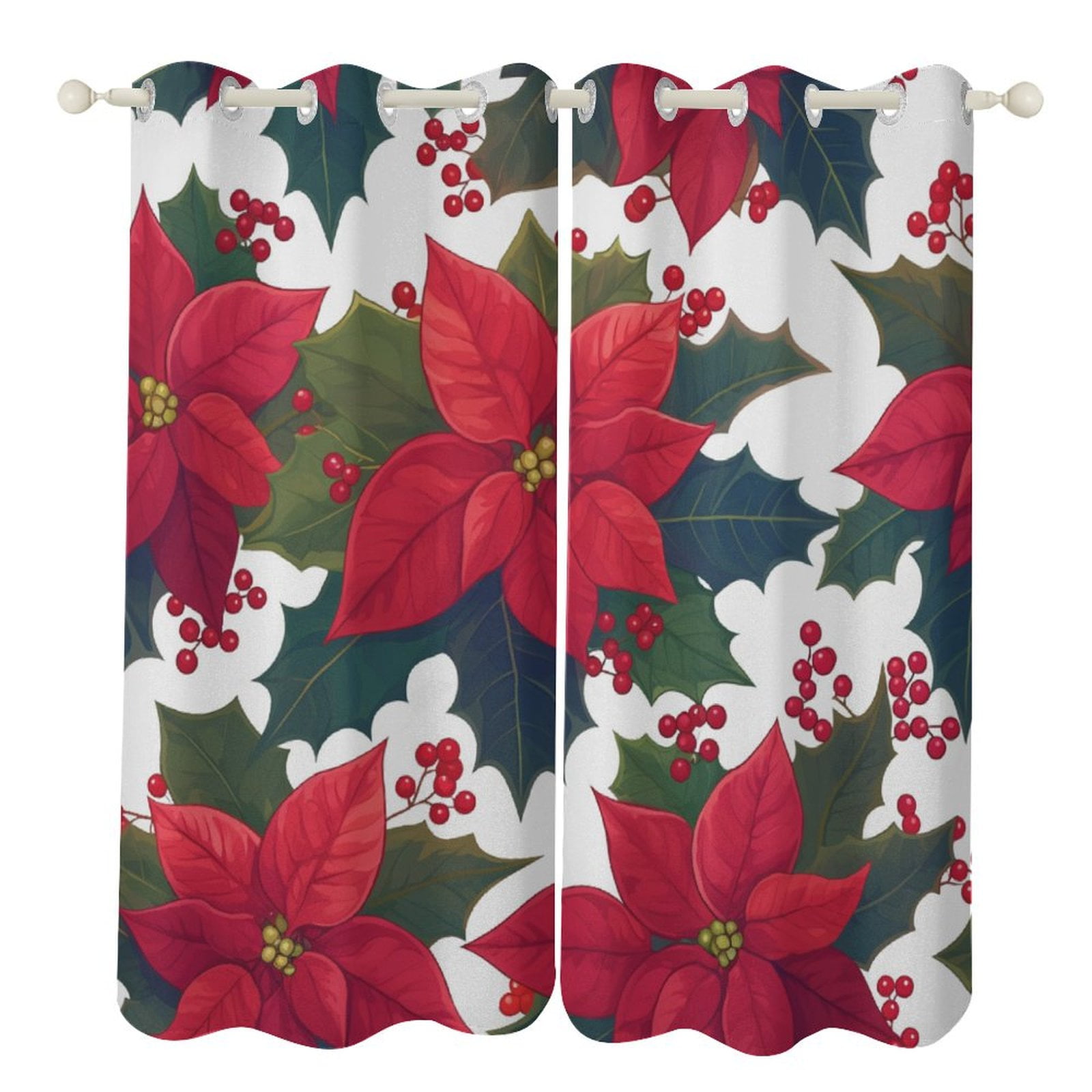 Christmas Poinsettia Red Flower Curtains 2 Panels Set Blackout for ...