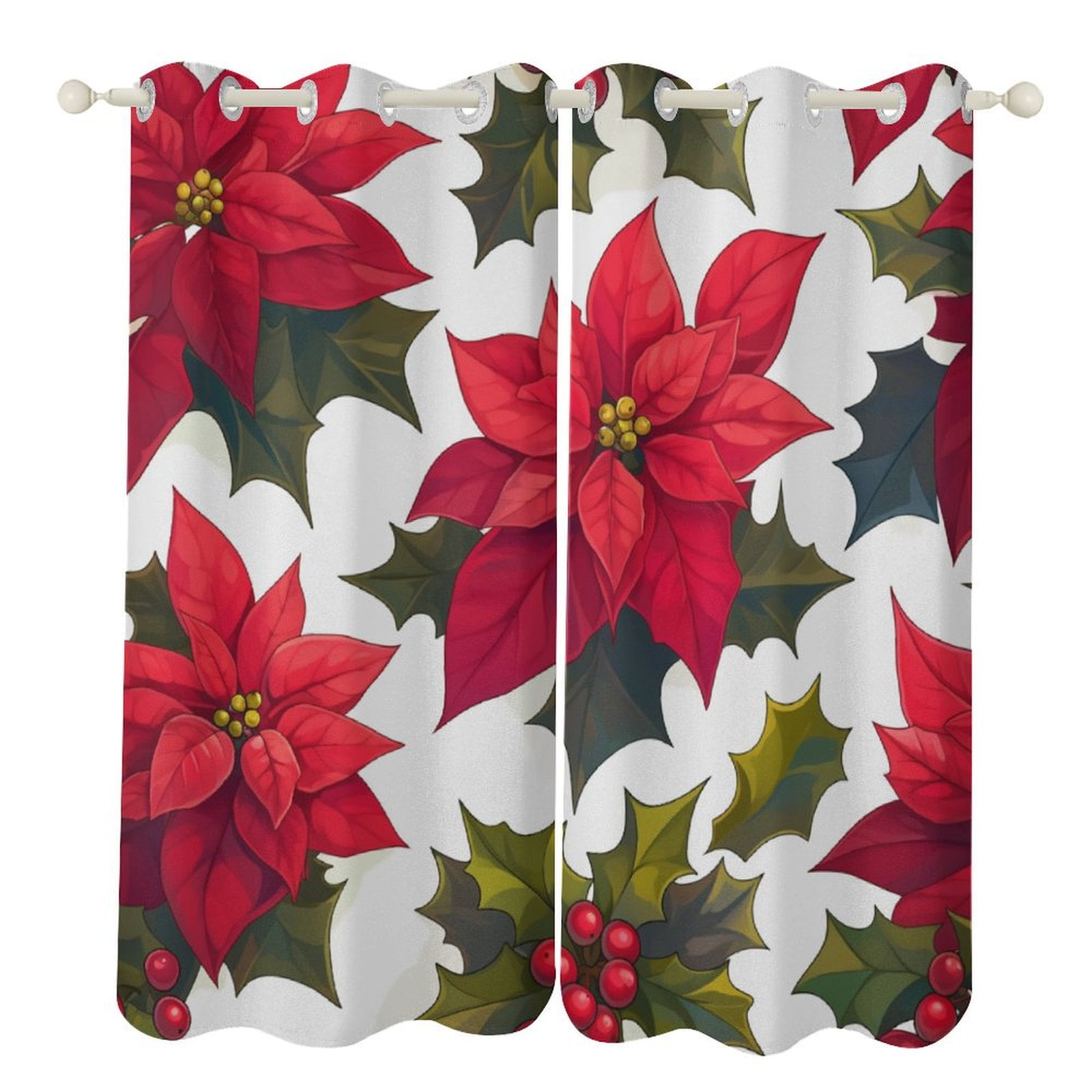 Christmas Poinsettia Red Flower Curtains 2 Panels Set Blackout for ...