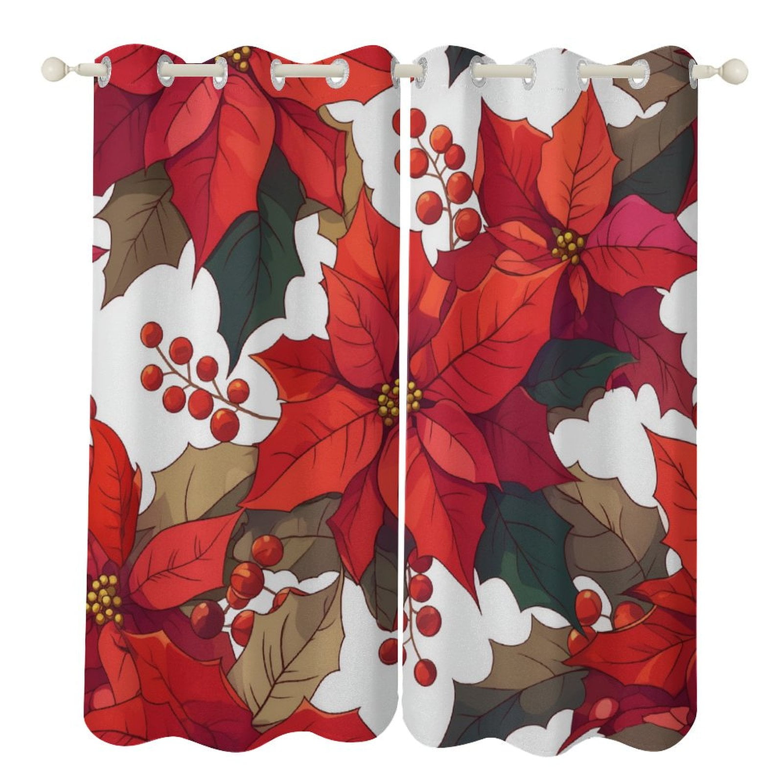 Christmas Poinsettia Red Flower Curtains 2 Panels Set Blackout for ...