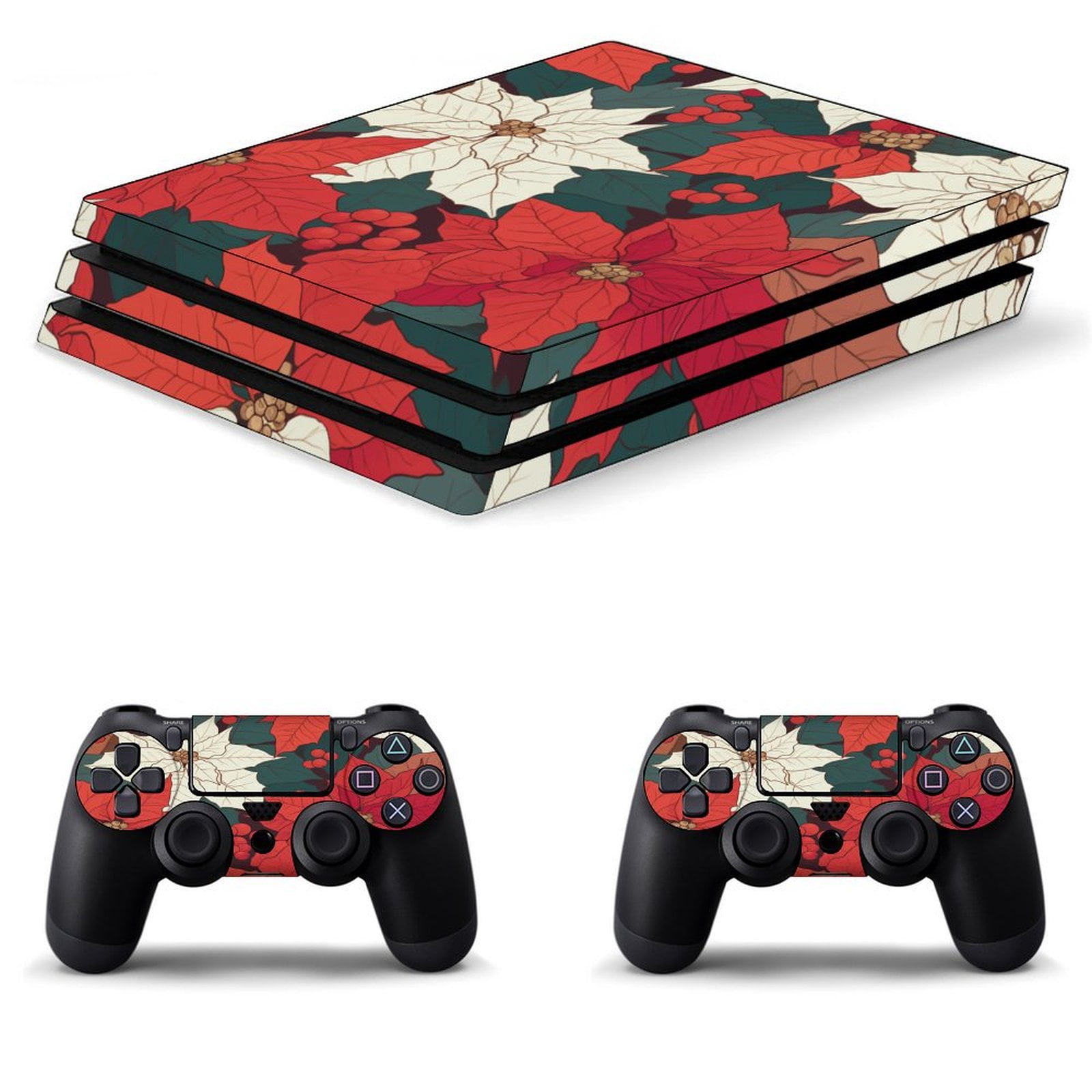 Christmas Poinsettia Red Flower PS4/PS4 Pro/PS4 Slim Skin Sticker For ...
