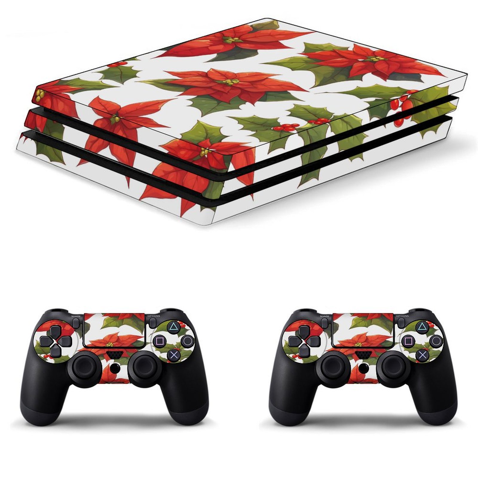 Christmas Poinsettia Red Flower PS4/PS4 Pro/PS4 Slim Skin Sticker For Console And Controller ...