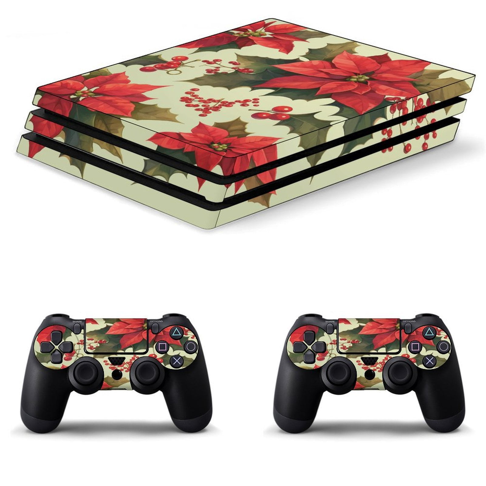 Christmas Poinsettia Red Flower PS4/PS4 Pro/PS4 Slim Skin Sticker For ...
