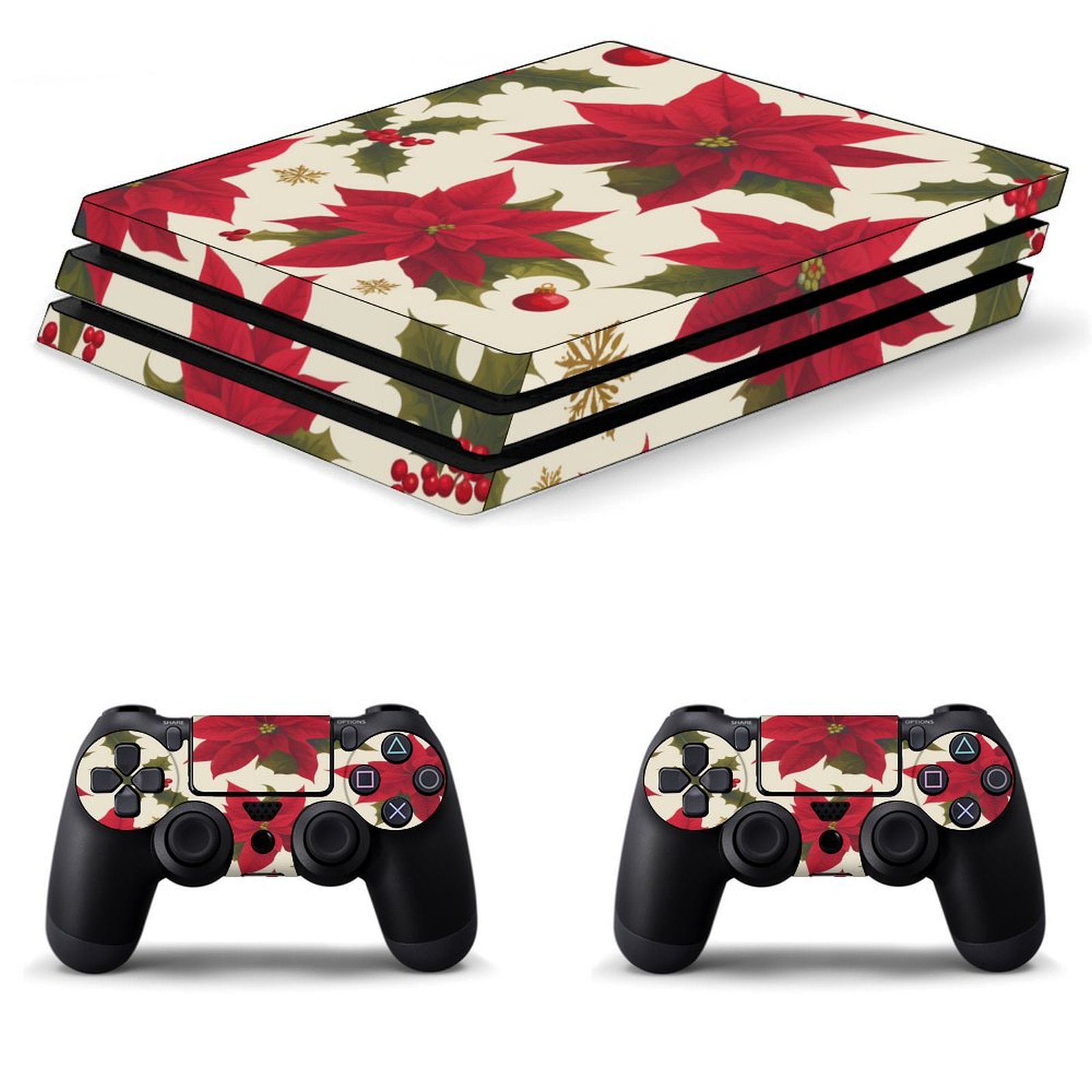 Christmas Poinsettia Red Flower PS4/PS4 Pro/PS4 Slim Skin Sticker For ...