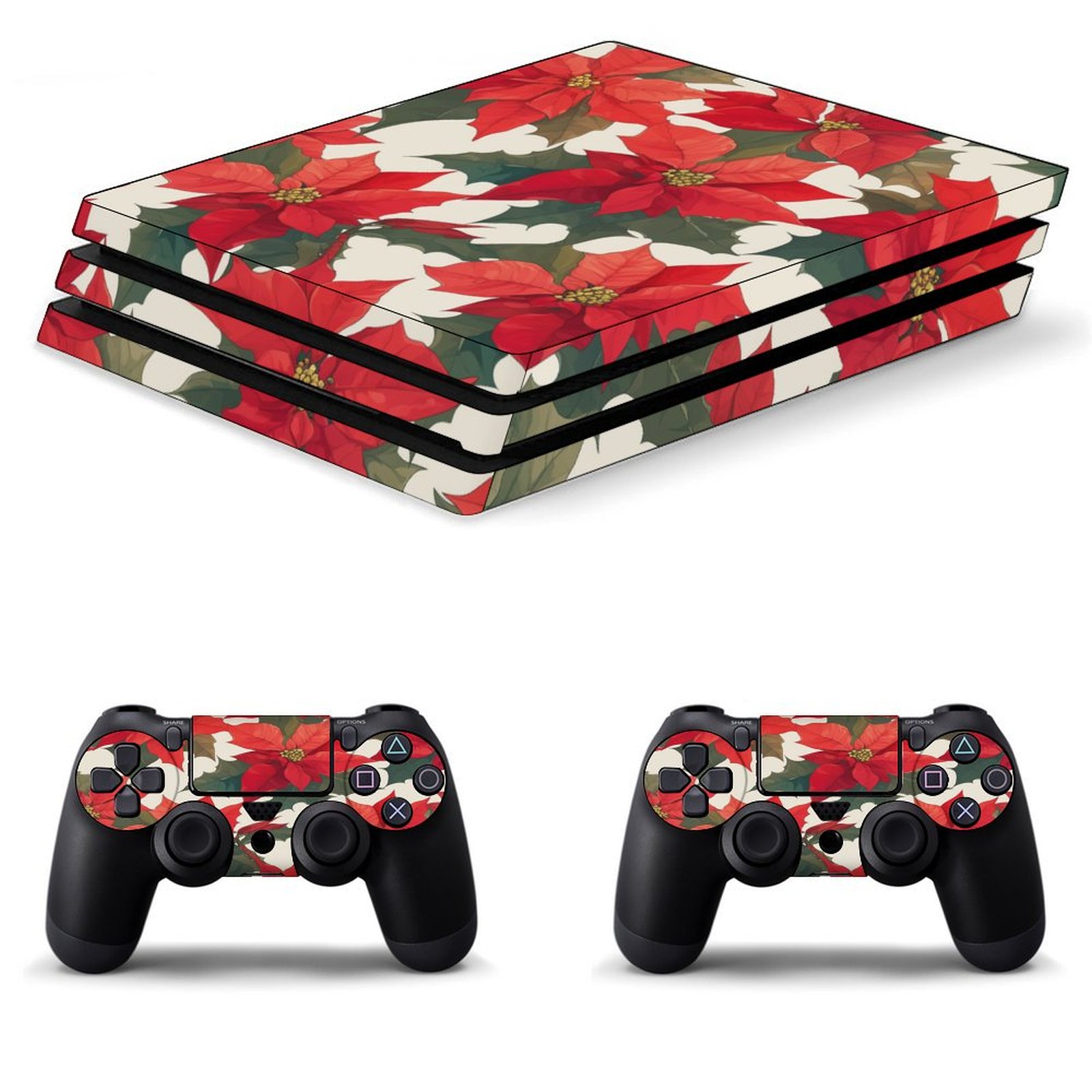 Christmas Poinsettia Red Flower PS4/PS4 Pro/PS4 Slim Skin Sticker For ...