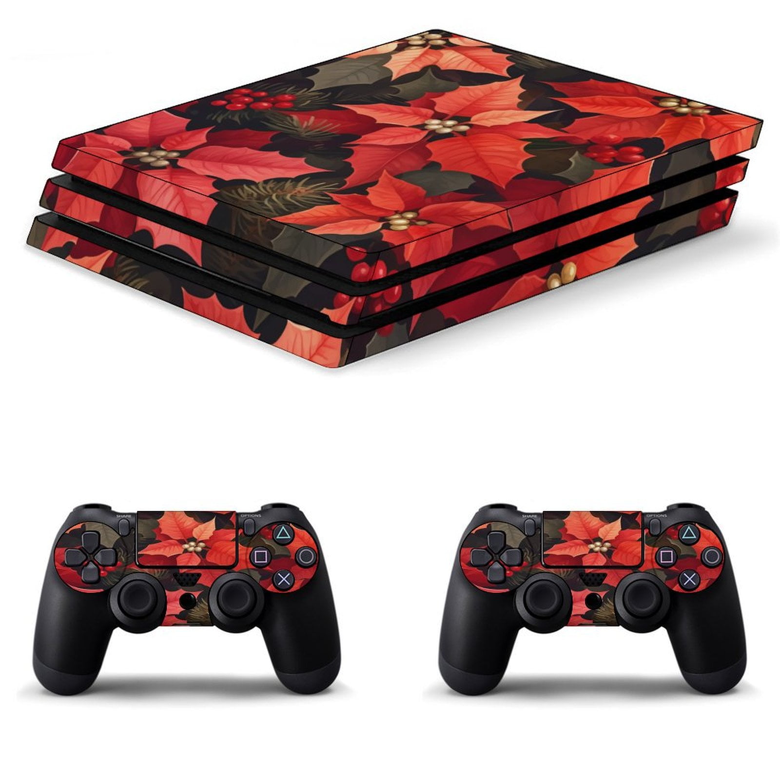 Christmas Poinsettia Red Flower PS4/PS4 Pro/PS4 Slim Skin Sticker For ...