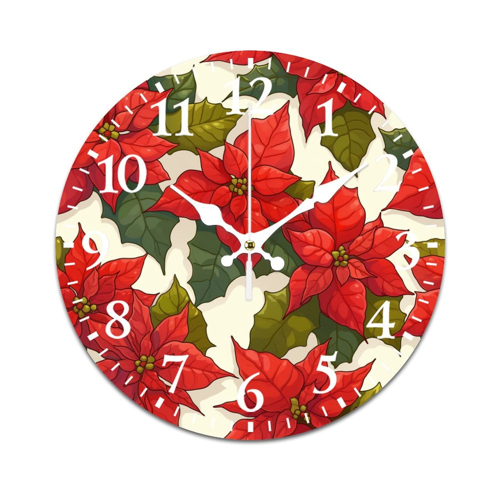 Christmas Poinsettia Red Flower Wall Clock Modern Design Clocks Wall ...
