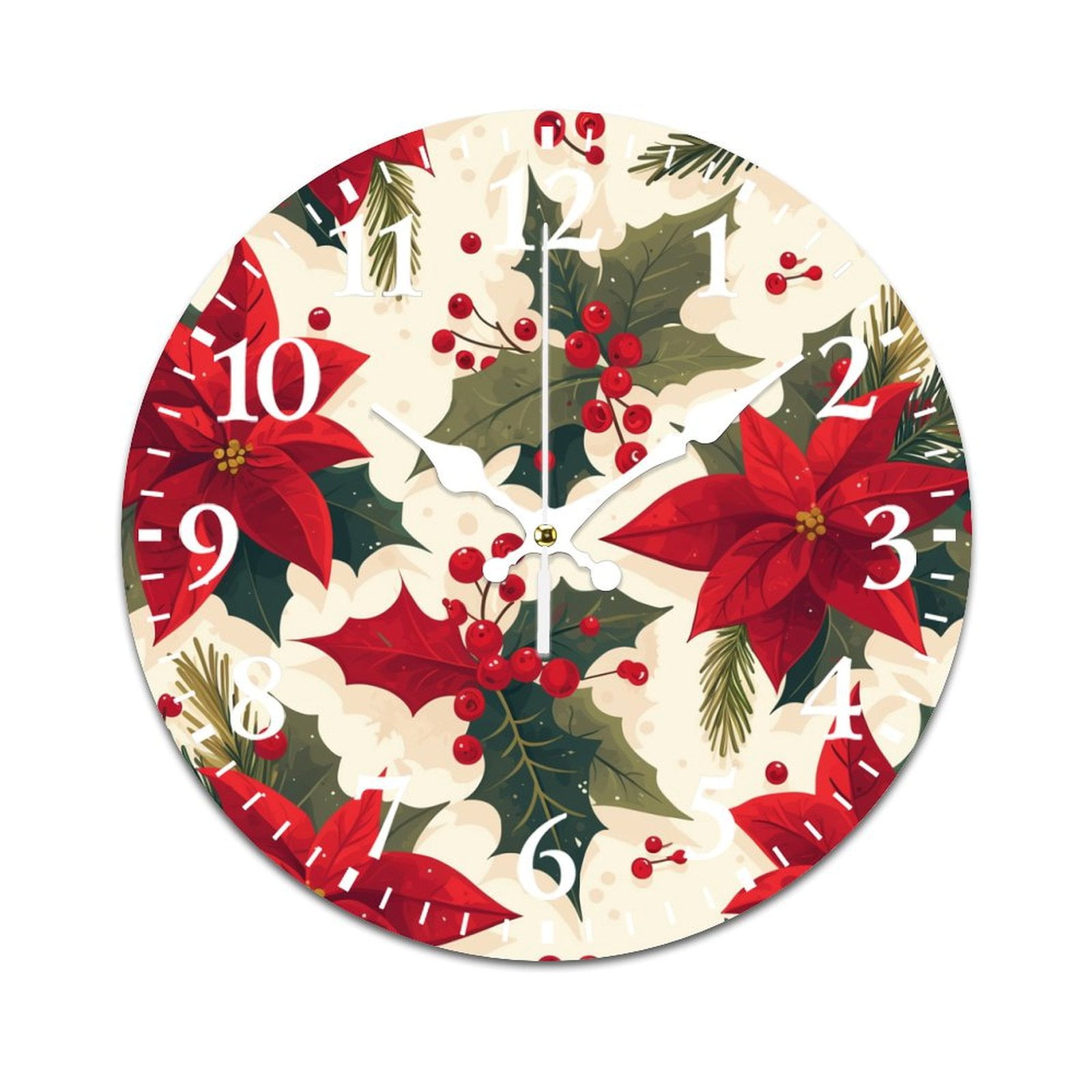 Christmas Poinsettia Red Flower Wall Clock Modern Design Clocks Wall ...