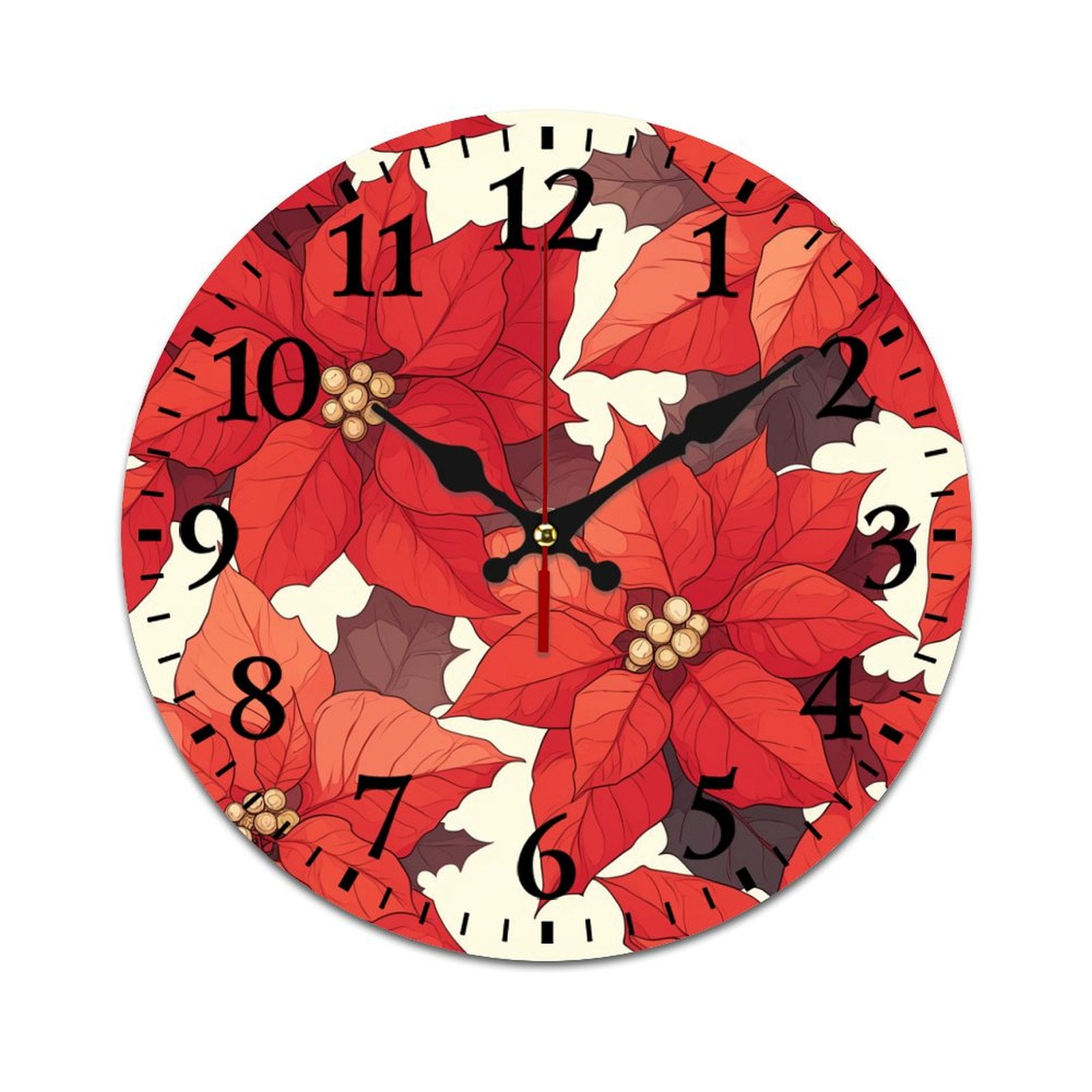 Christmas Poinsettia Red Flower Wall Clock Modern Design Clocks Wall ...