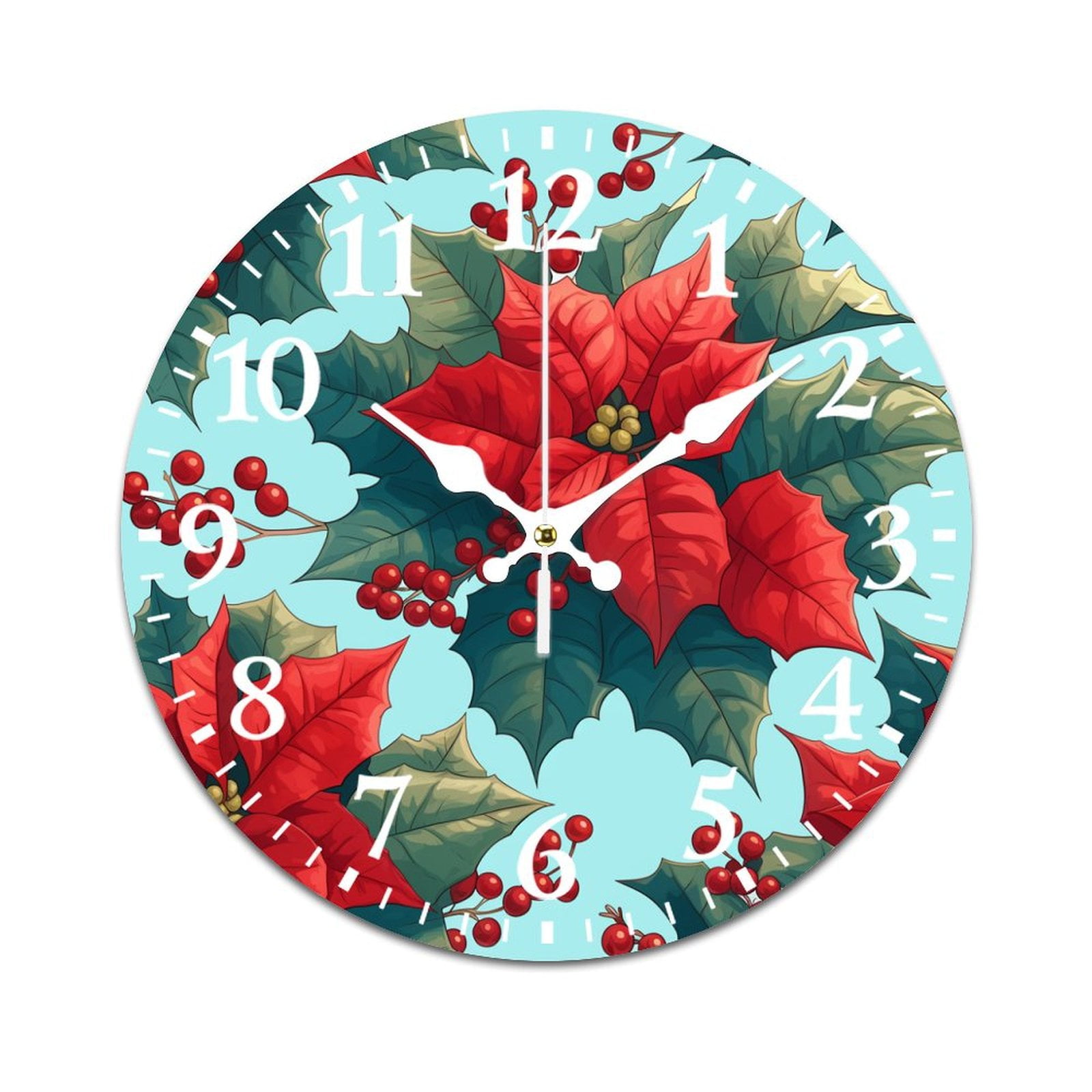 Christmas Poinsettia Red Flower Wall Clock Modern Design Clocks Wall ...