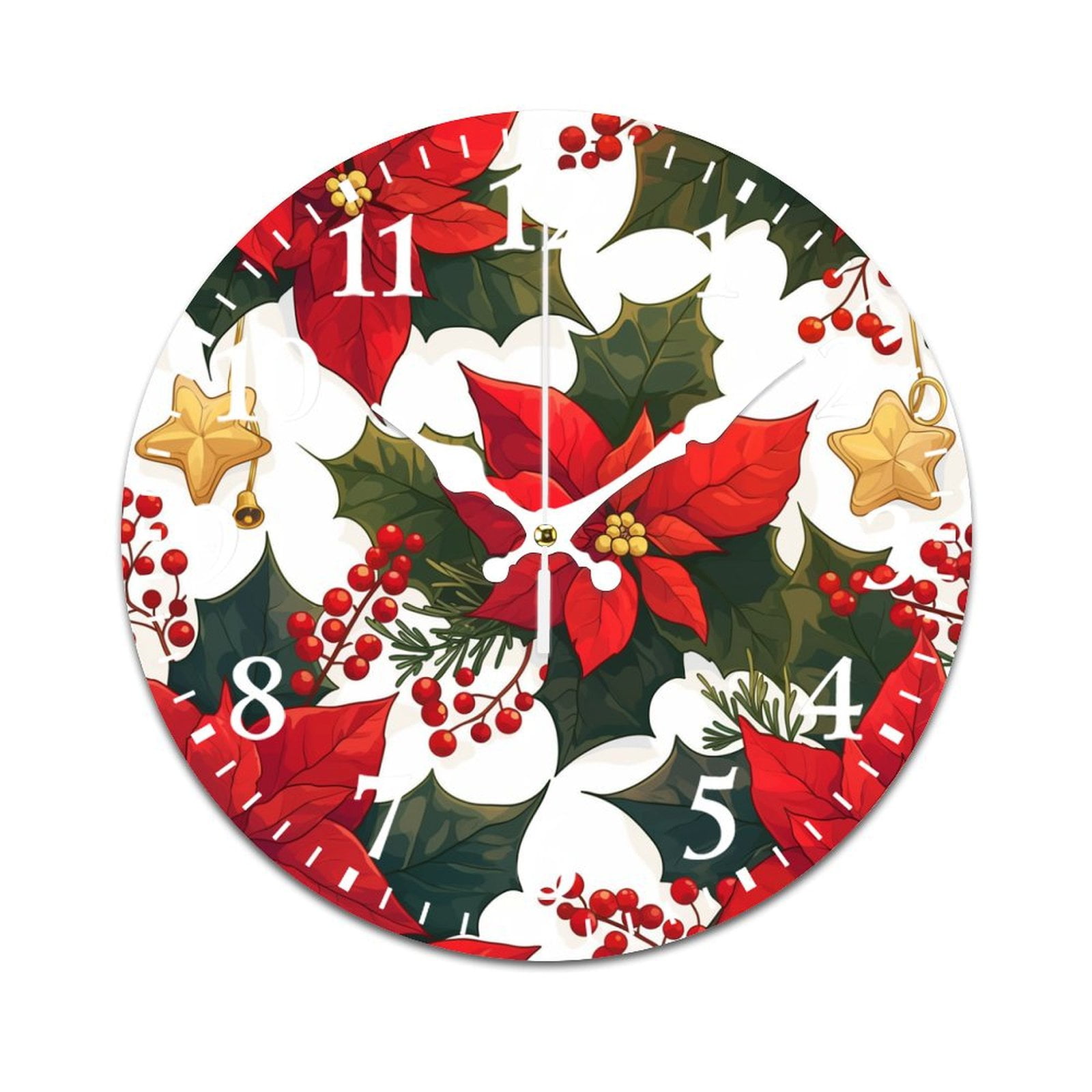 Christmas Poinsettia Red Flower Wall Clock Modern Design Clocks Wall ...