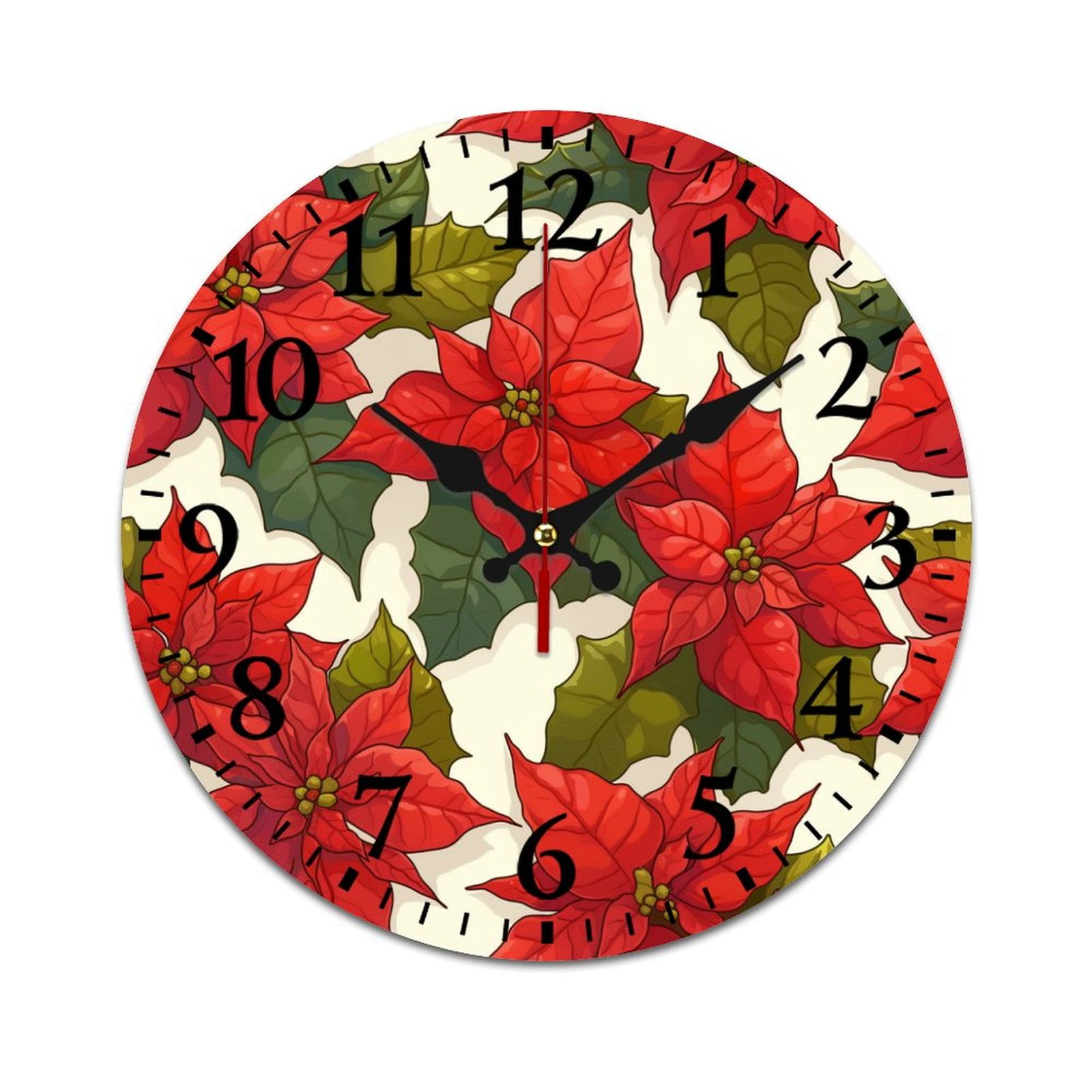 Christmas Poinsettia Red Flower Wall Clock Modern Design Clocks Wall ...