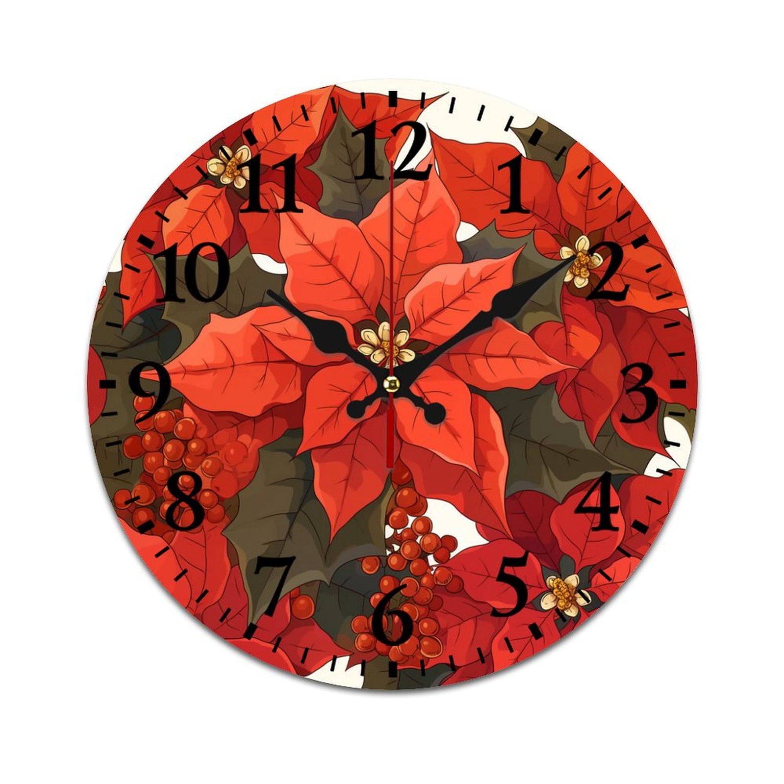 Christmas Poinsettia Red Flower Wall Clock Modern Design Clocks Wall ...