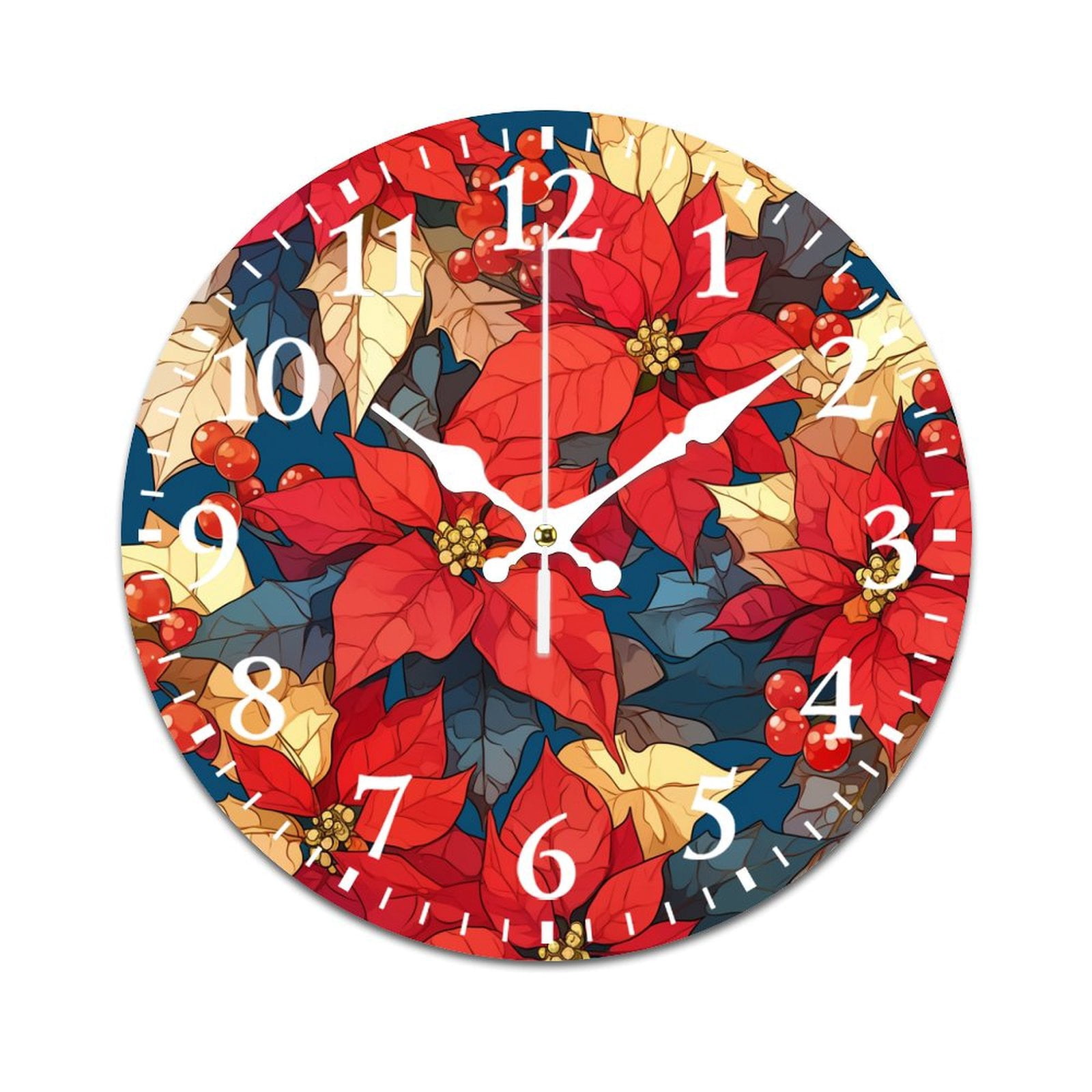 Christmas Poinsettia Red Flower Wall Clock Modern Design Clocks Wall ...