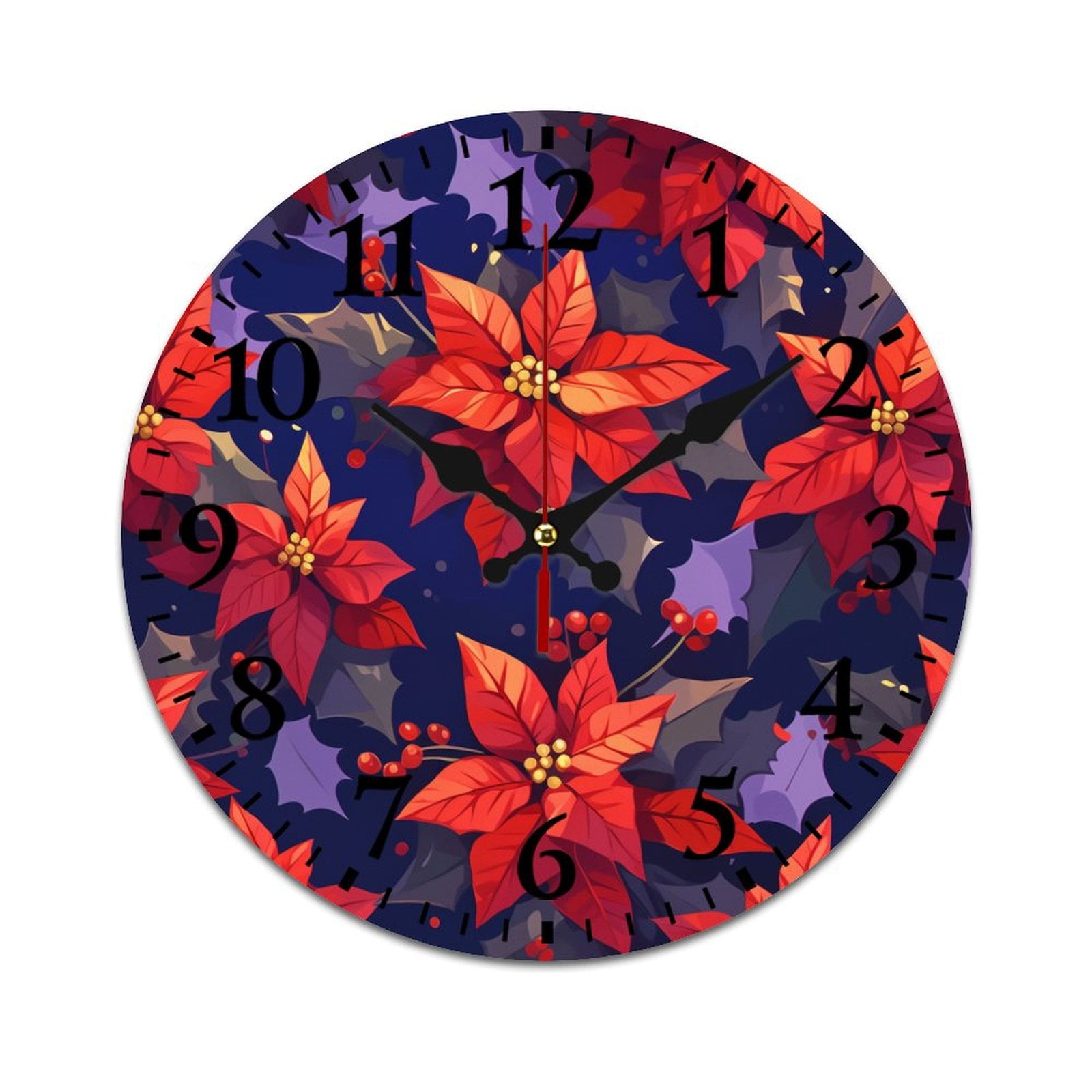 Christmas Poinsettia Red Flower Wall Clock Modern Design Clocks Wall ...