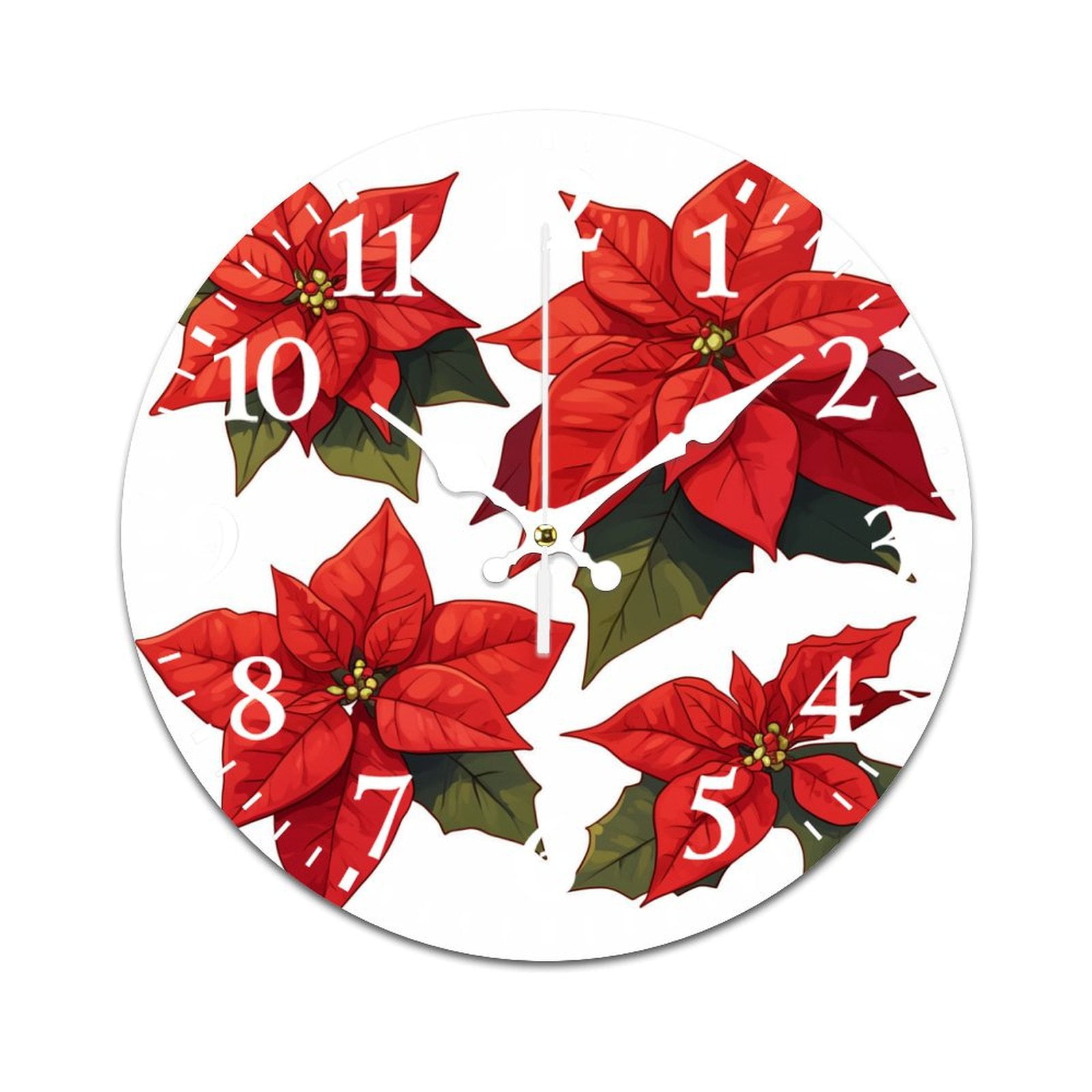 Christmas Poinsettia Red Flower Wall Clock Modern Design Clocks Wall ...