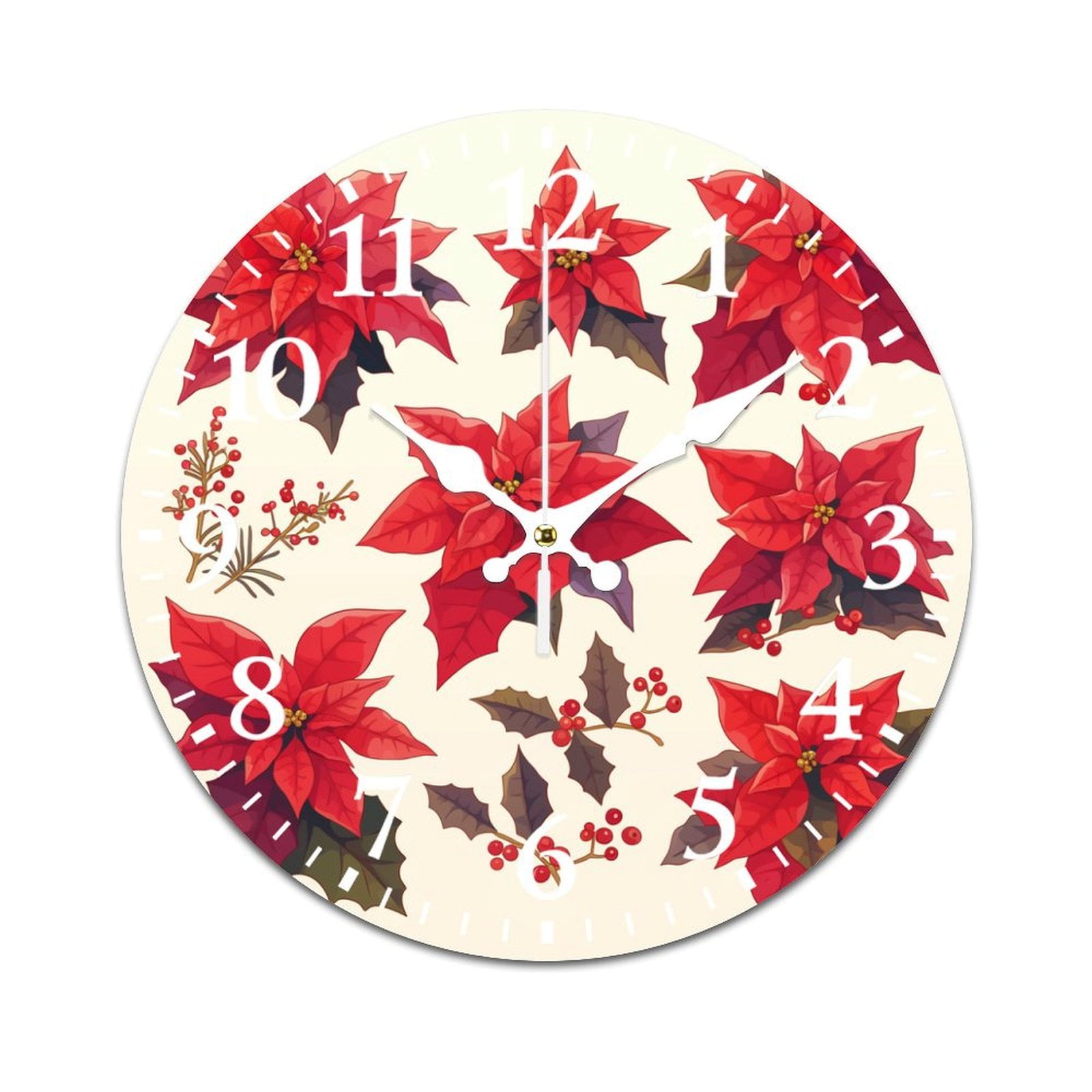 Christmas Poinsettia Red Flower Wall Clock Modern Design Clocks Wall ...