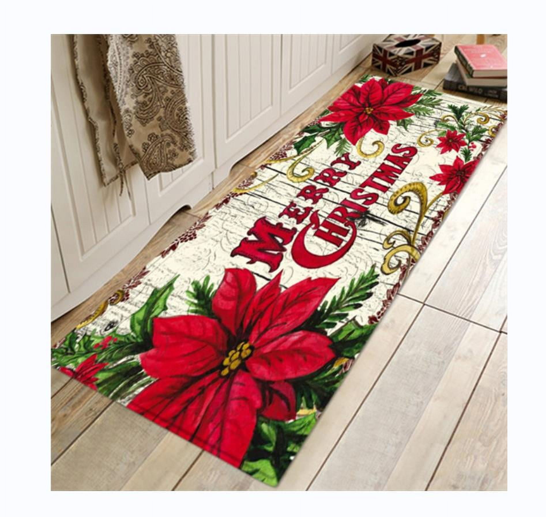 Christmas Poinsettia Runner Rugs for Hallway Machine Washable Soft ...