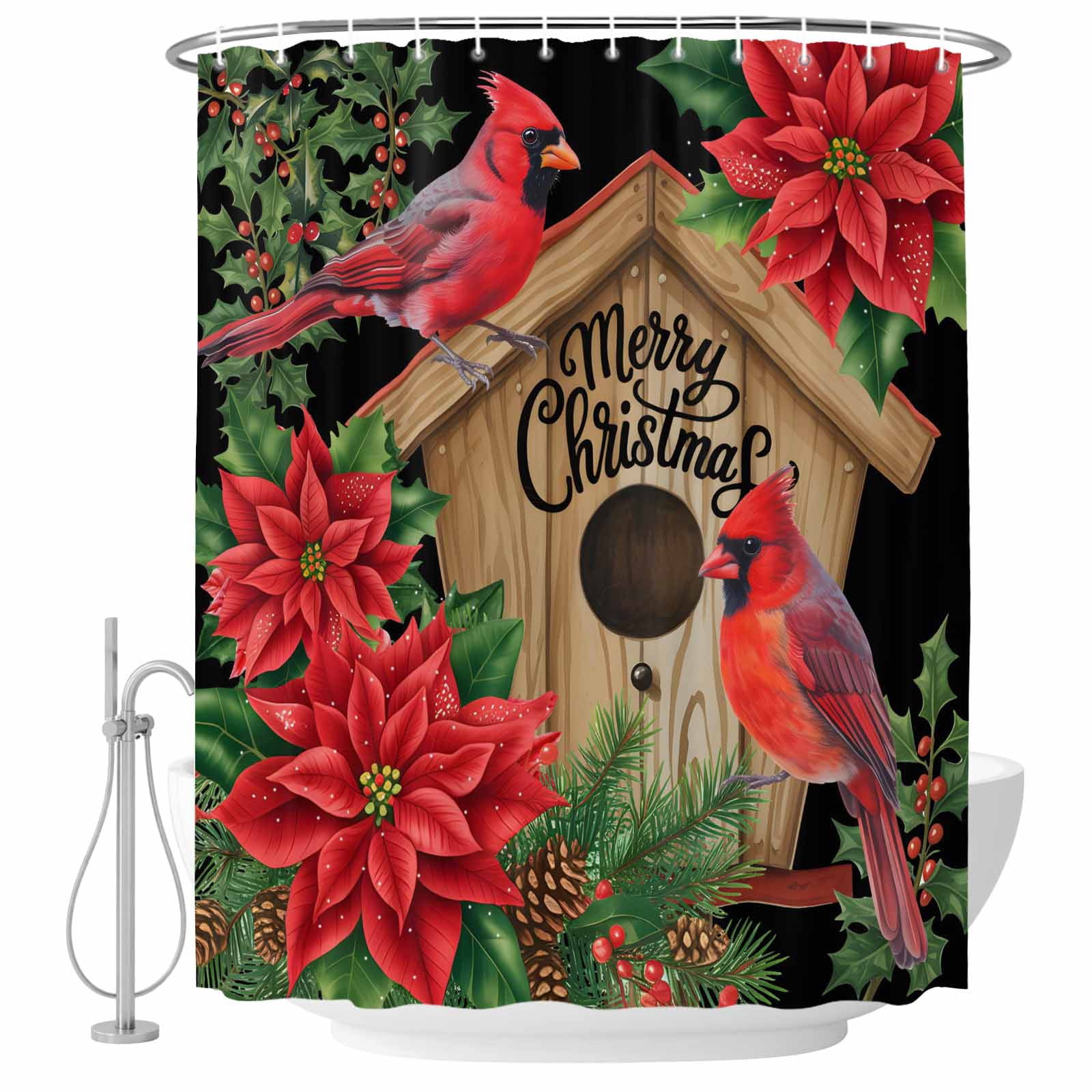 Christmas Poinsettia Shower Curtain, Waterproof Shower Curtains for ...