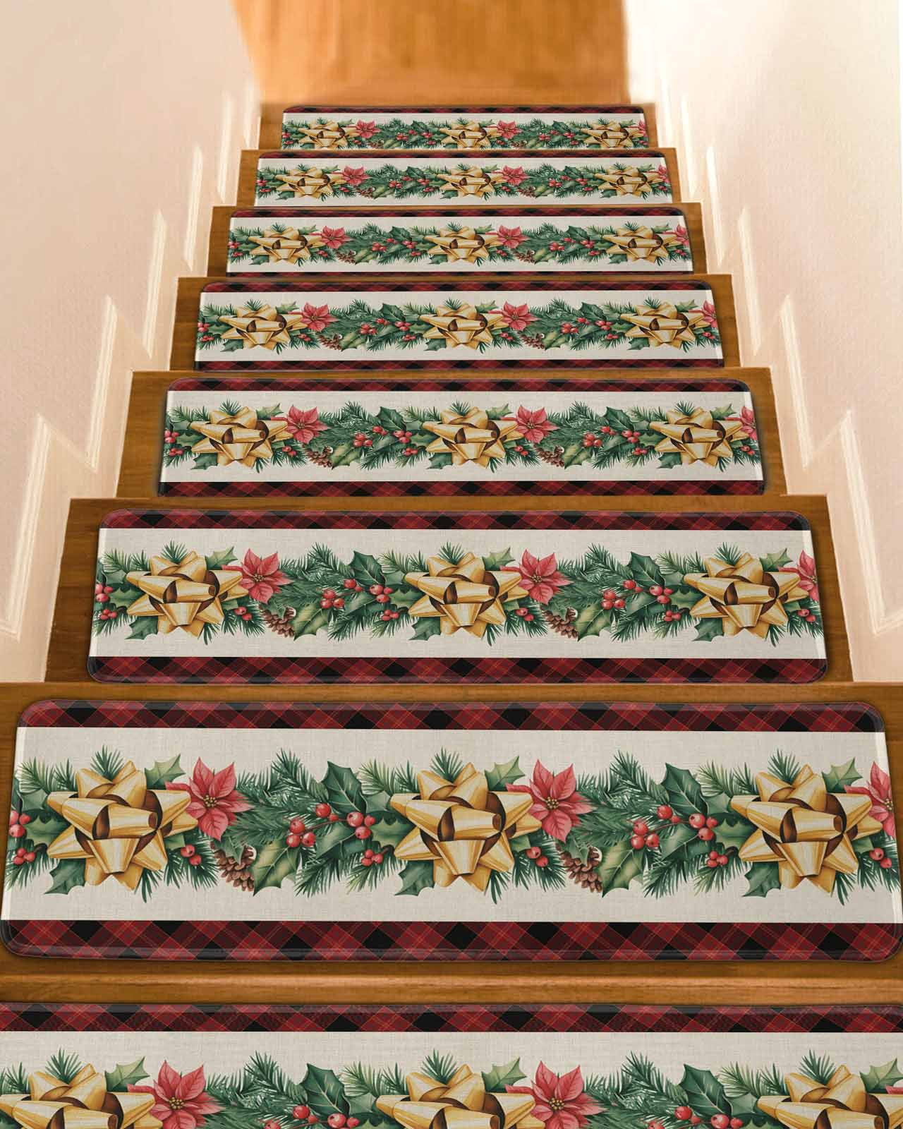 Christmas Poinsettia Stair Treads for Wooden Steps Indoor Runner Rug ...